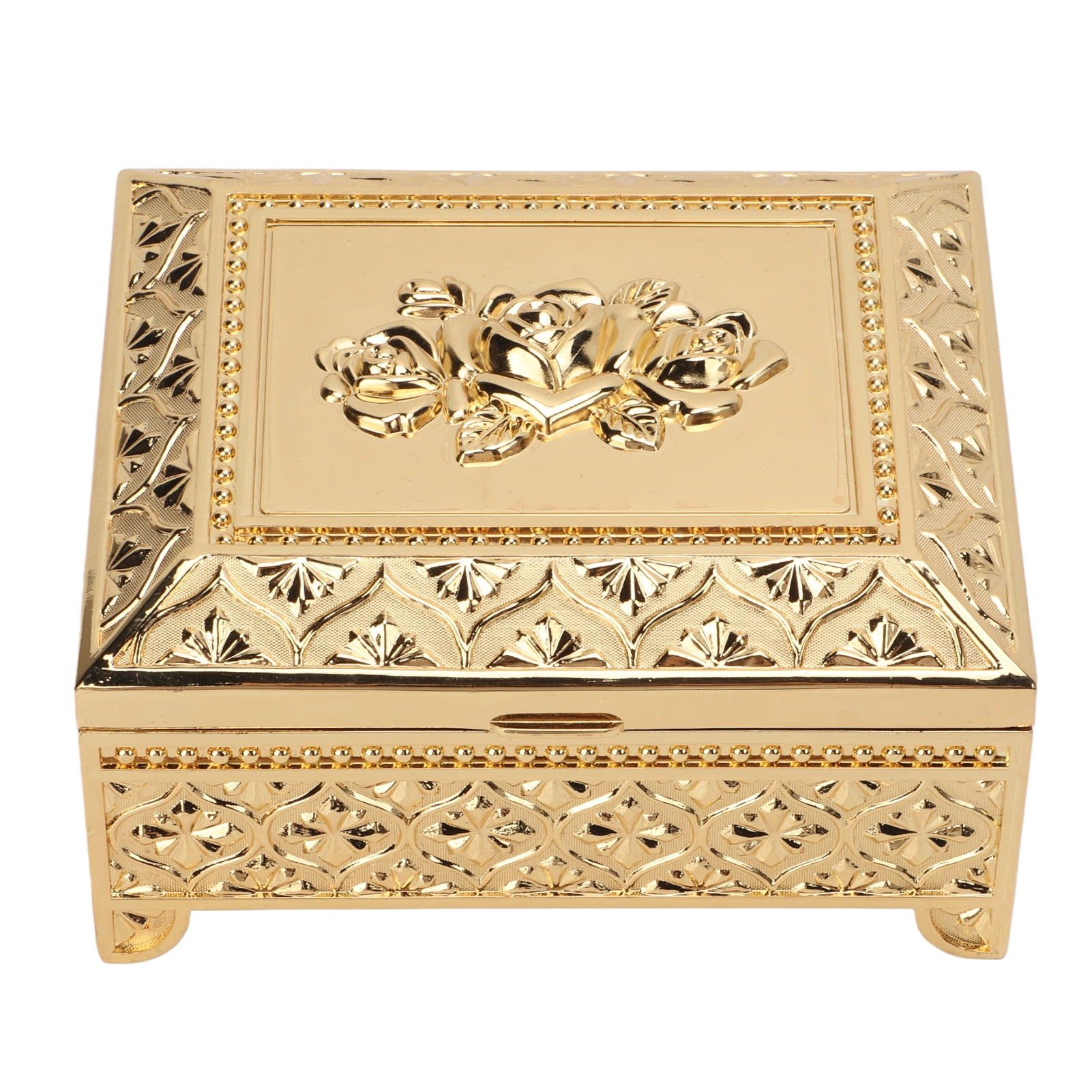 Trinket Box Vintage Rose Pattern Embossed Single Layer Flip Top Zinc ...
