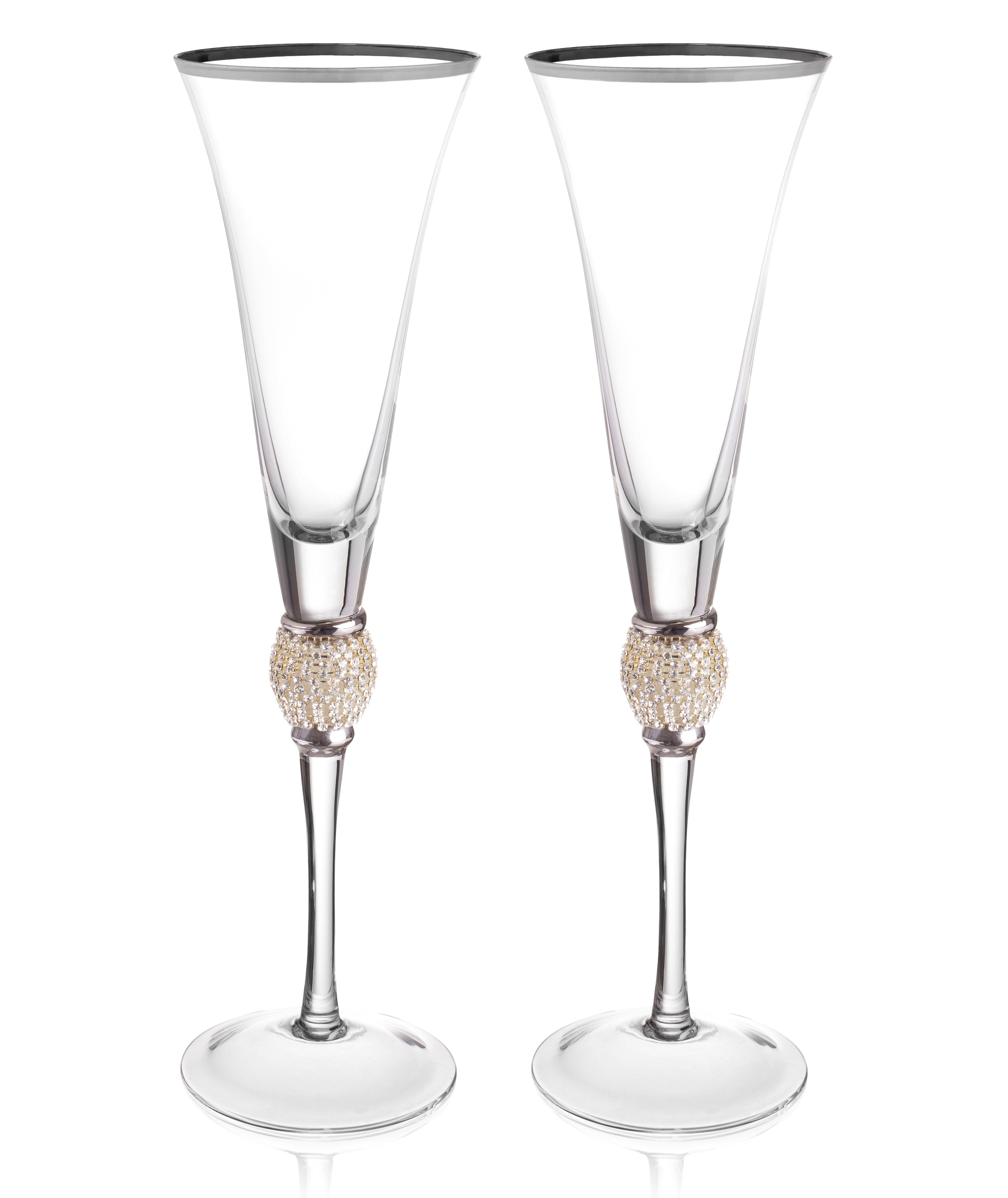 Trinkware Long Stem Toasting Flutes with Silver Rim And Rhinestones ...