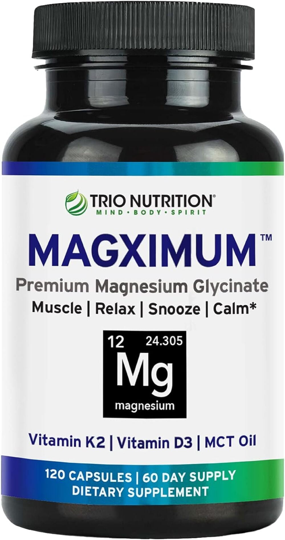 Trio Nutrition MagX Magnesium Glycinate, Vitamin D3, Vitamin K2 & MCT Oil | Chelated Magnesium ...