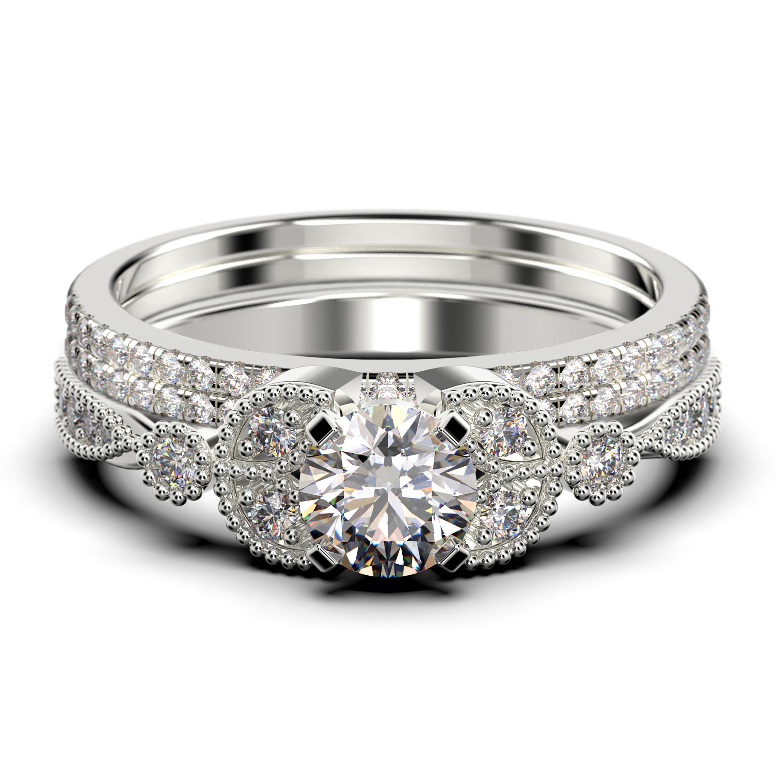 Trio Set 2.50 Carat Round Cut Diamond Moissanite Engagement Ring ...