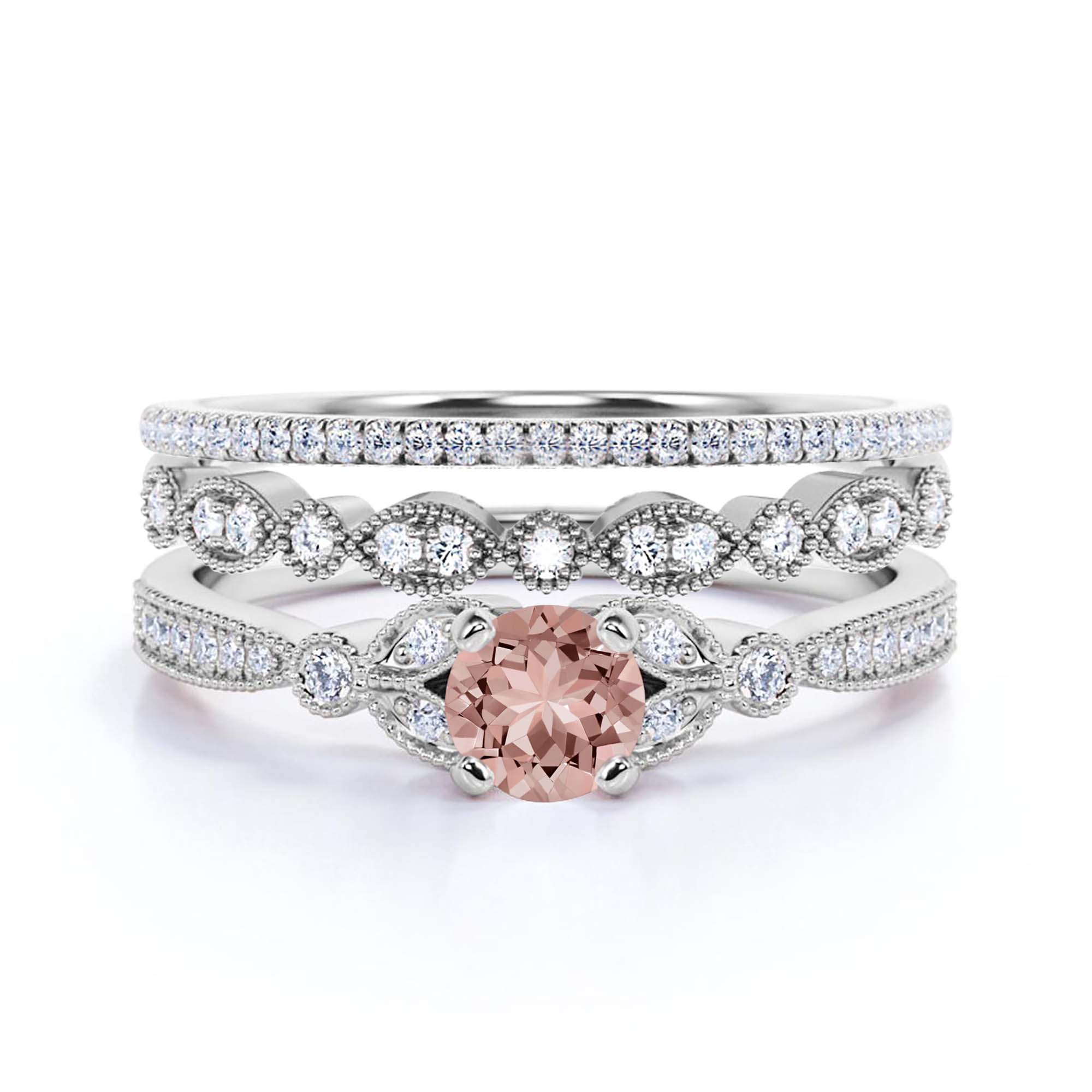Trio Set 2.50 Carat Round Cut Morganite And Diamond Moissanite ...