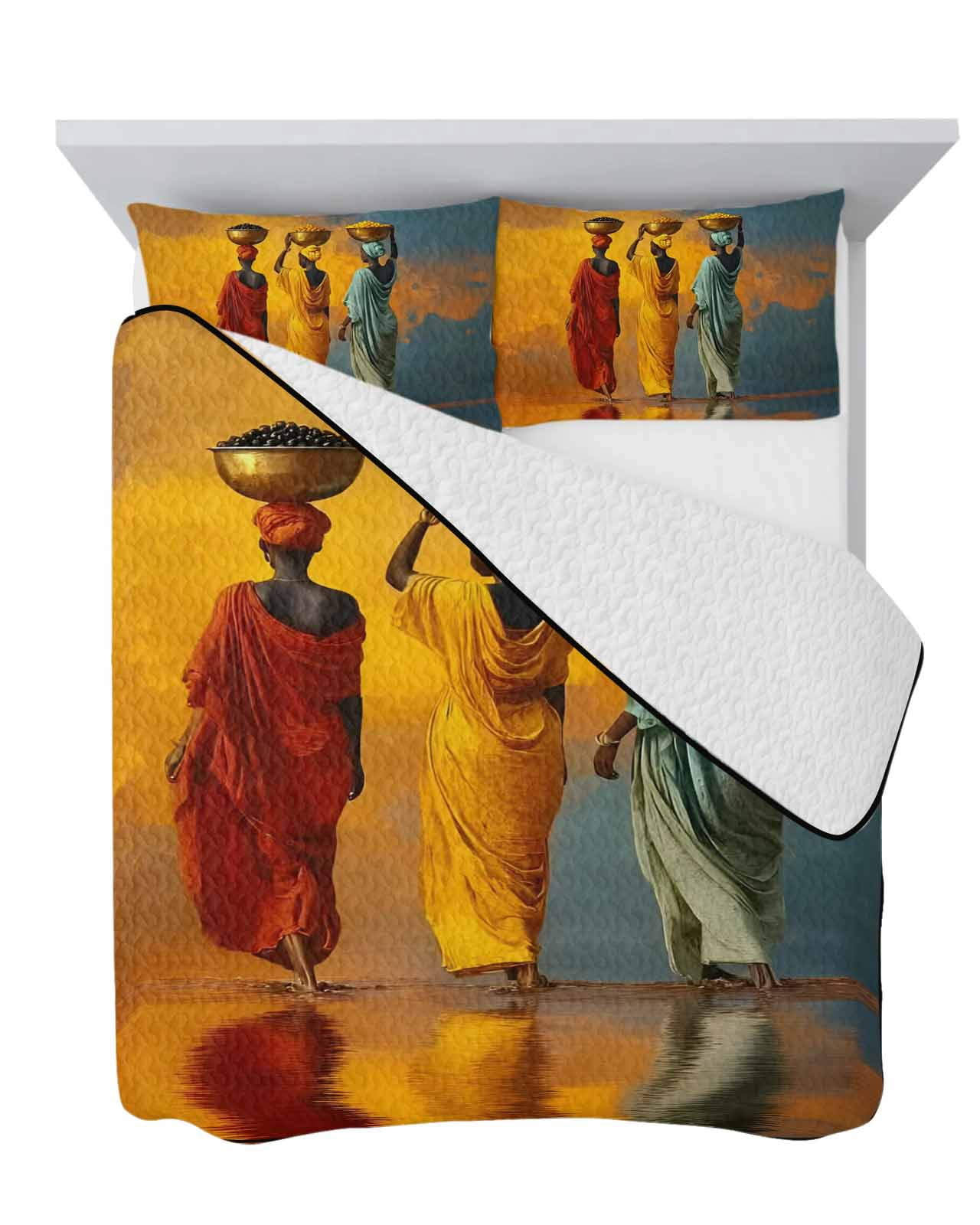Trio Women 3 Piece Quilt Set Full Size, Afrocentric Boho Culture People ...