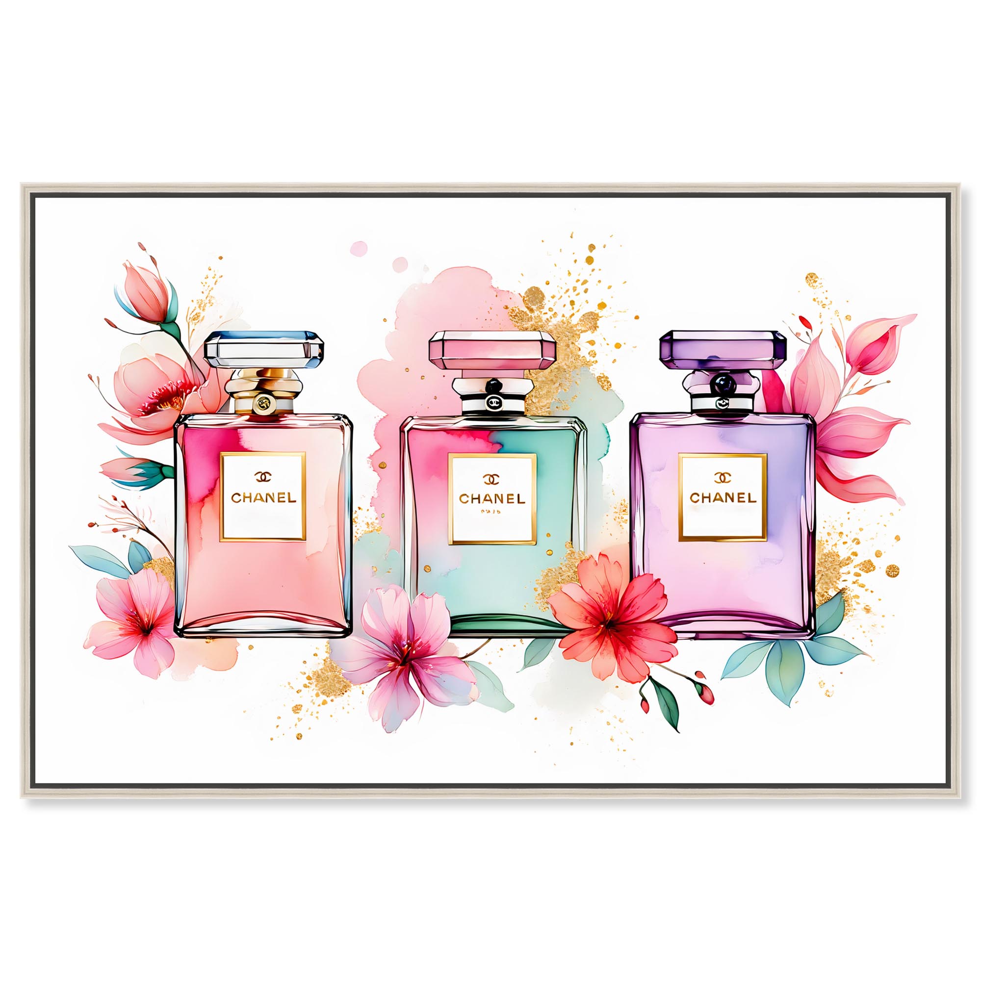 Trio of Fragrance Canvas Fashion Art Prints by Art Remedy, Silver Frame ...
