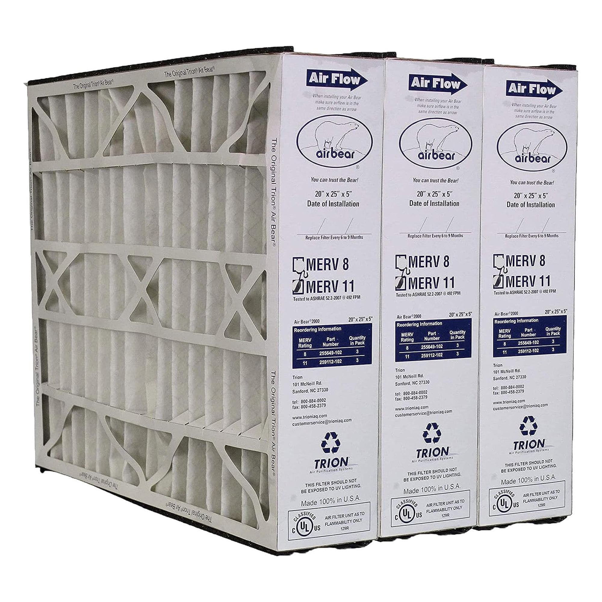 Trion Air Bear 20x25x5 Inch MERV 11 Purifier Filter Pack of 3 - Walmart.com
