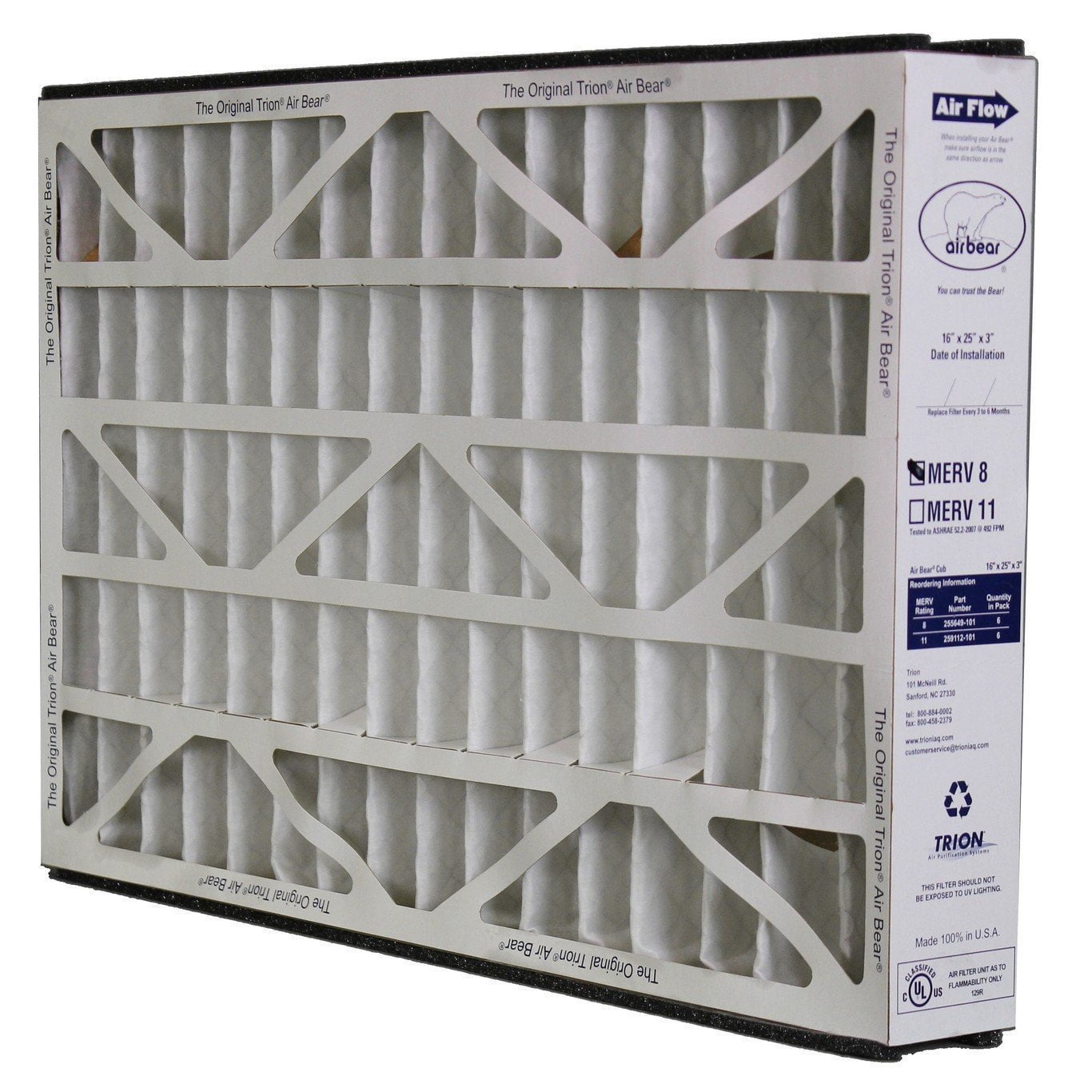 Trion Air Bear 16" x 25" x 3" Pleated MERV 8 Air Filter for Central ...