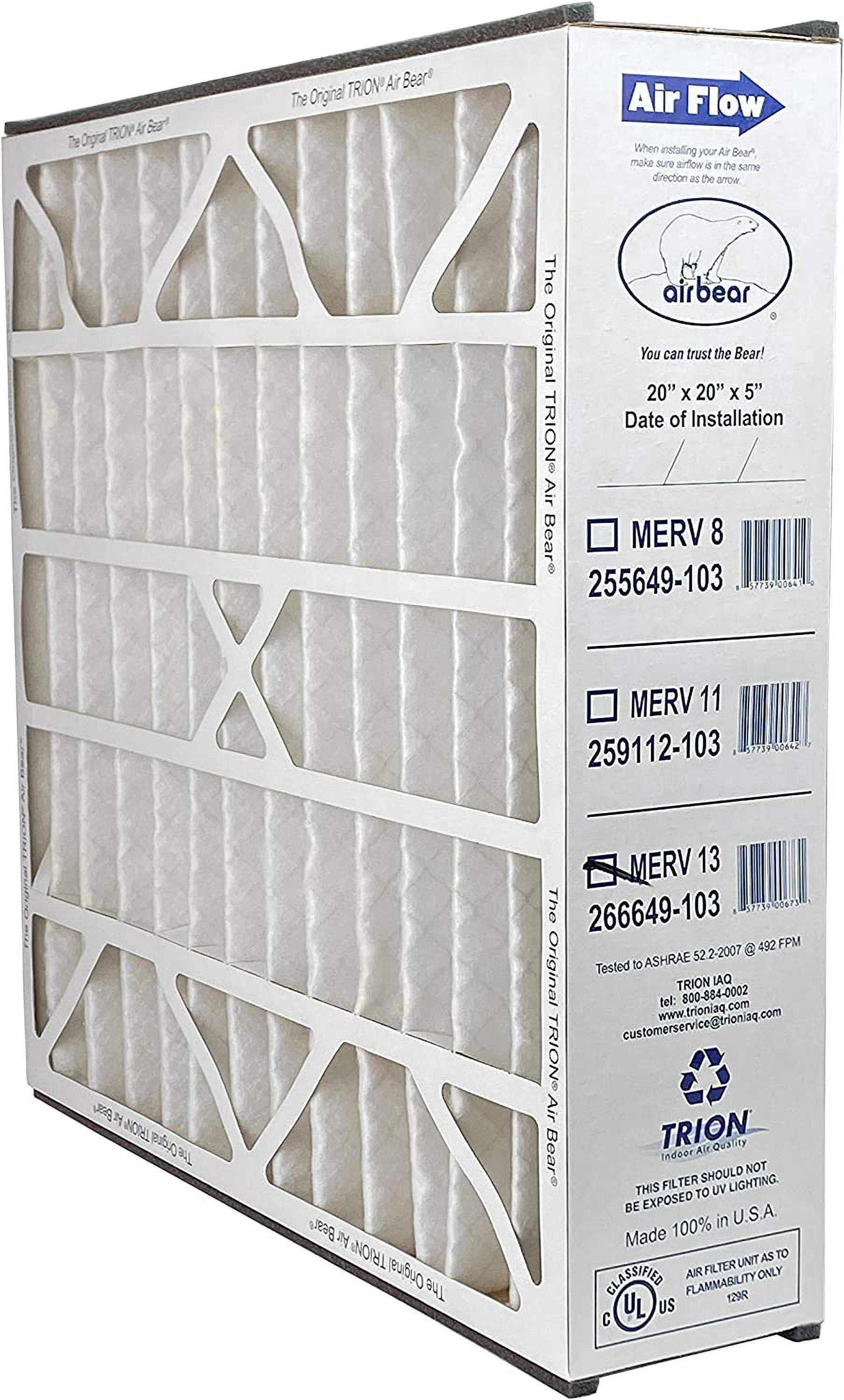 Trion Air Bear 266649-103 - 20" x 20" x 5" MERV 13 Pleated Air Filter ...