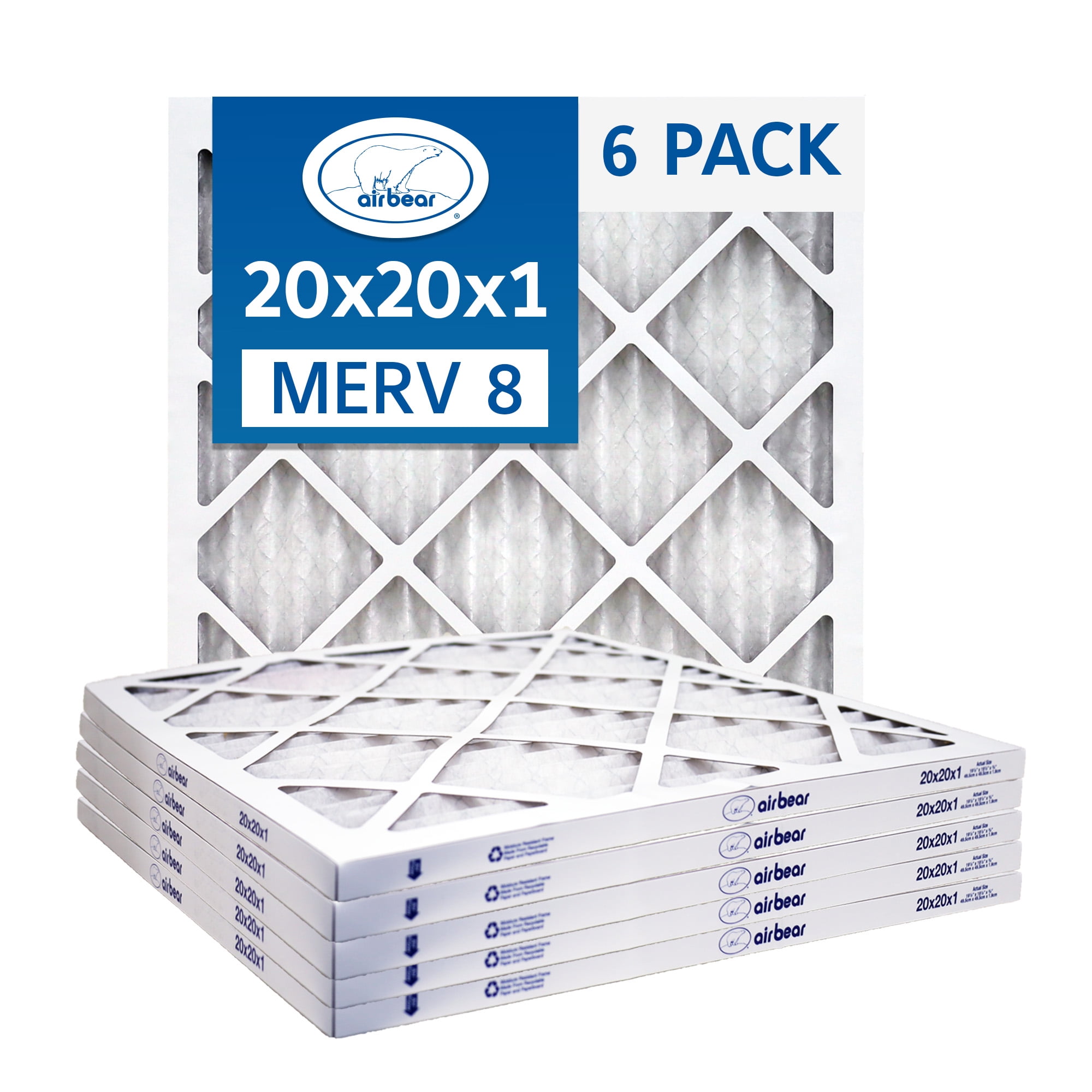Trion Air Bear T08-20201-6P - 20" x 20" x 1" Pleated Air Filter (6-Pack), MERV 8 - Walmart.com