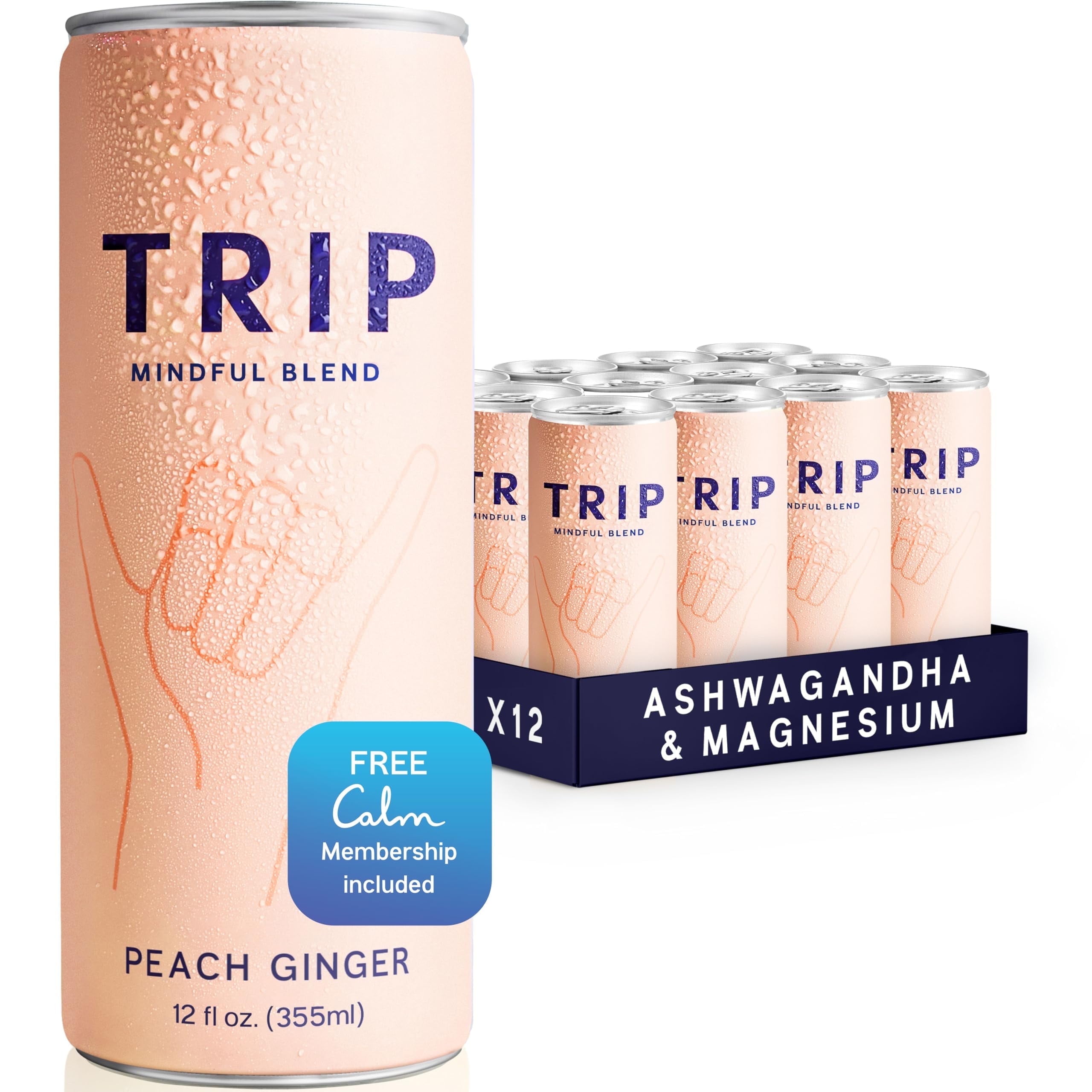 Trip Mindful Blend Refreshing Magnesium Soda, Peach Ginger, 12 Oz, 12 ...