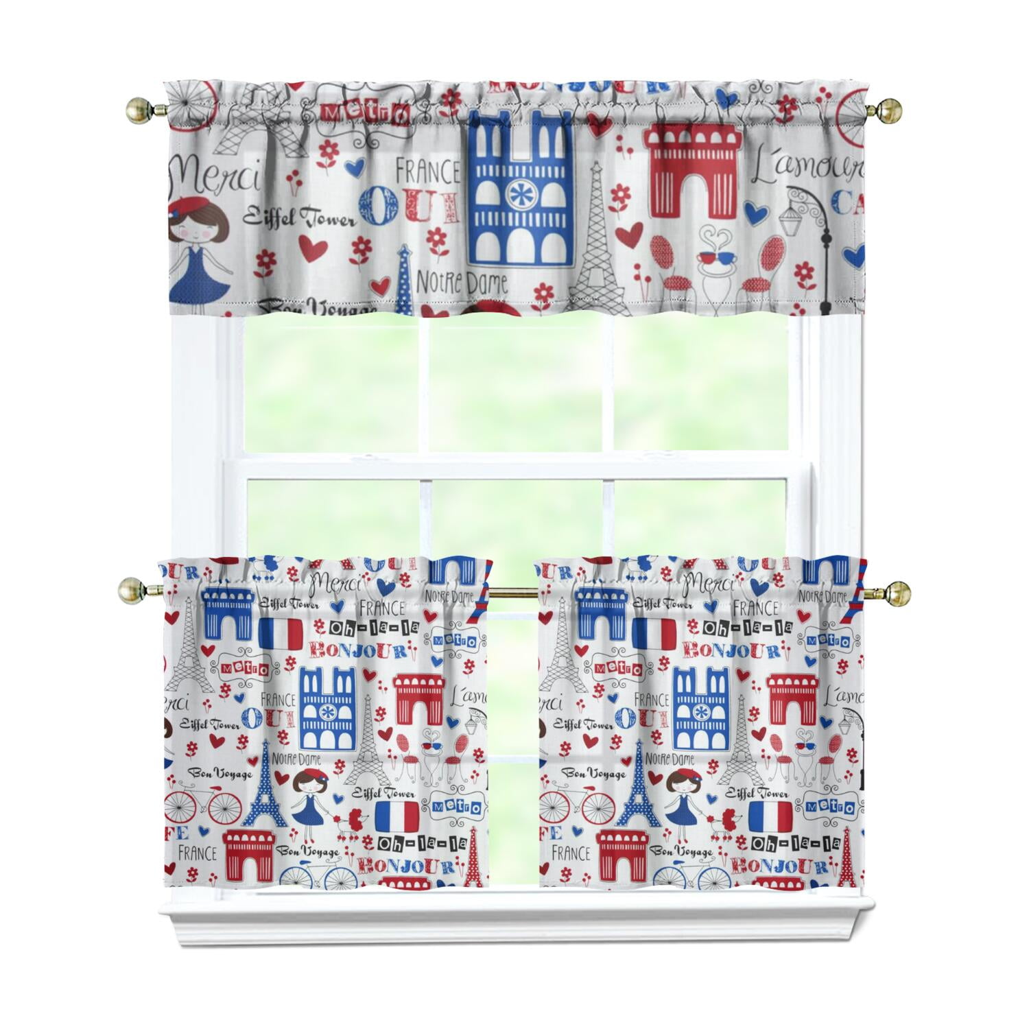 Trip Vacation Kitchen Curtains Set - Fashion Paris Vintage Style Tier ...