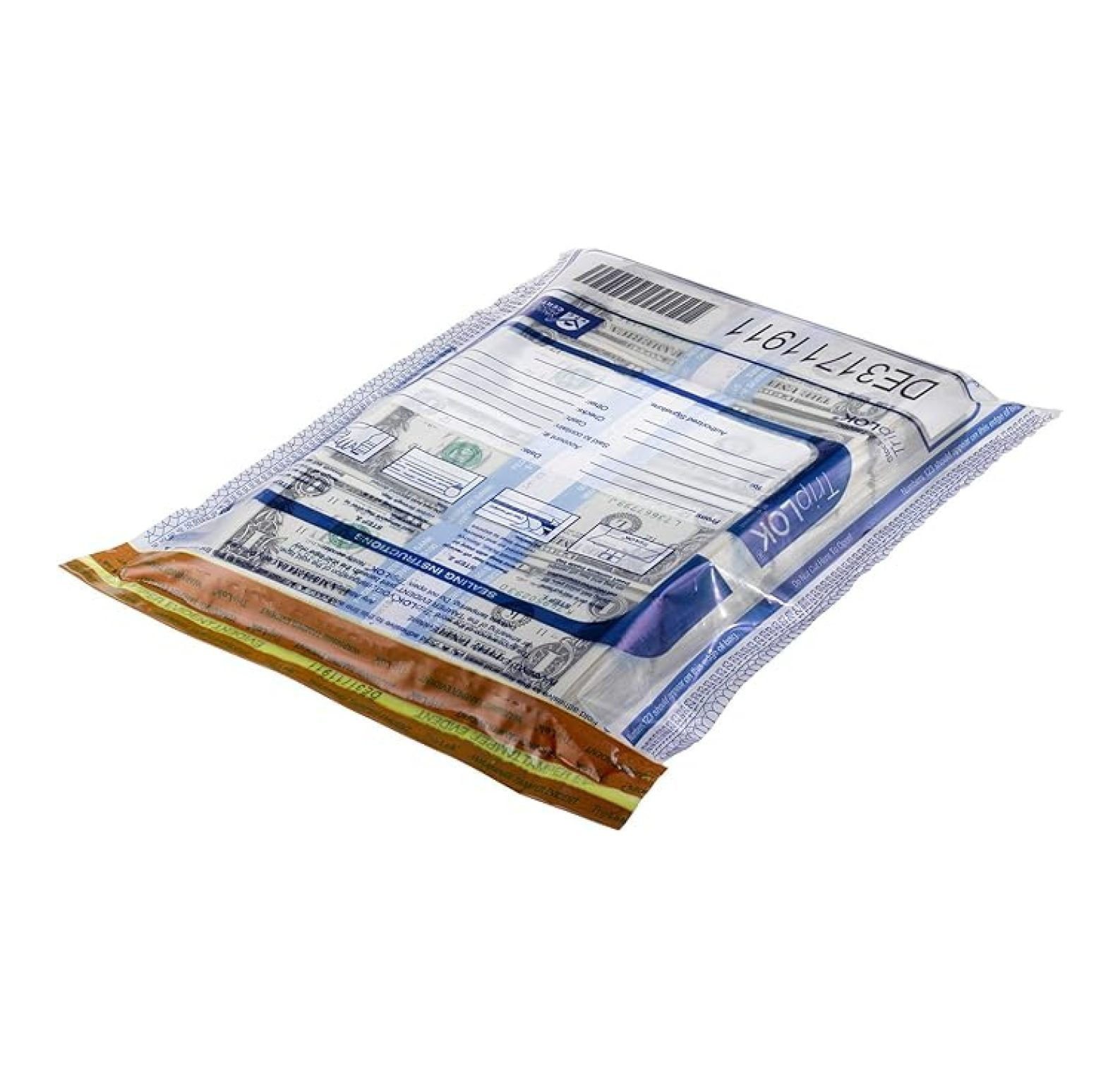 TripLok 9" x 12", Clear w/Pocket 100 Bags, Tamper-Evident Deposit Bags ...