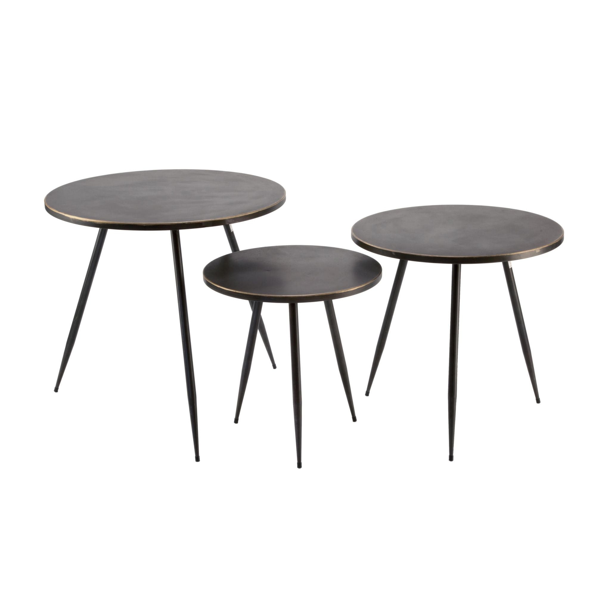 Tripar International Set of 3 Black and Gold Round Solid Side Table 27. ...