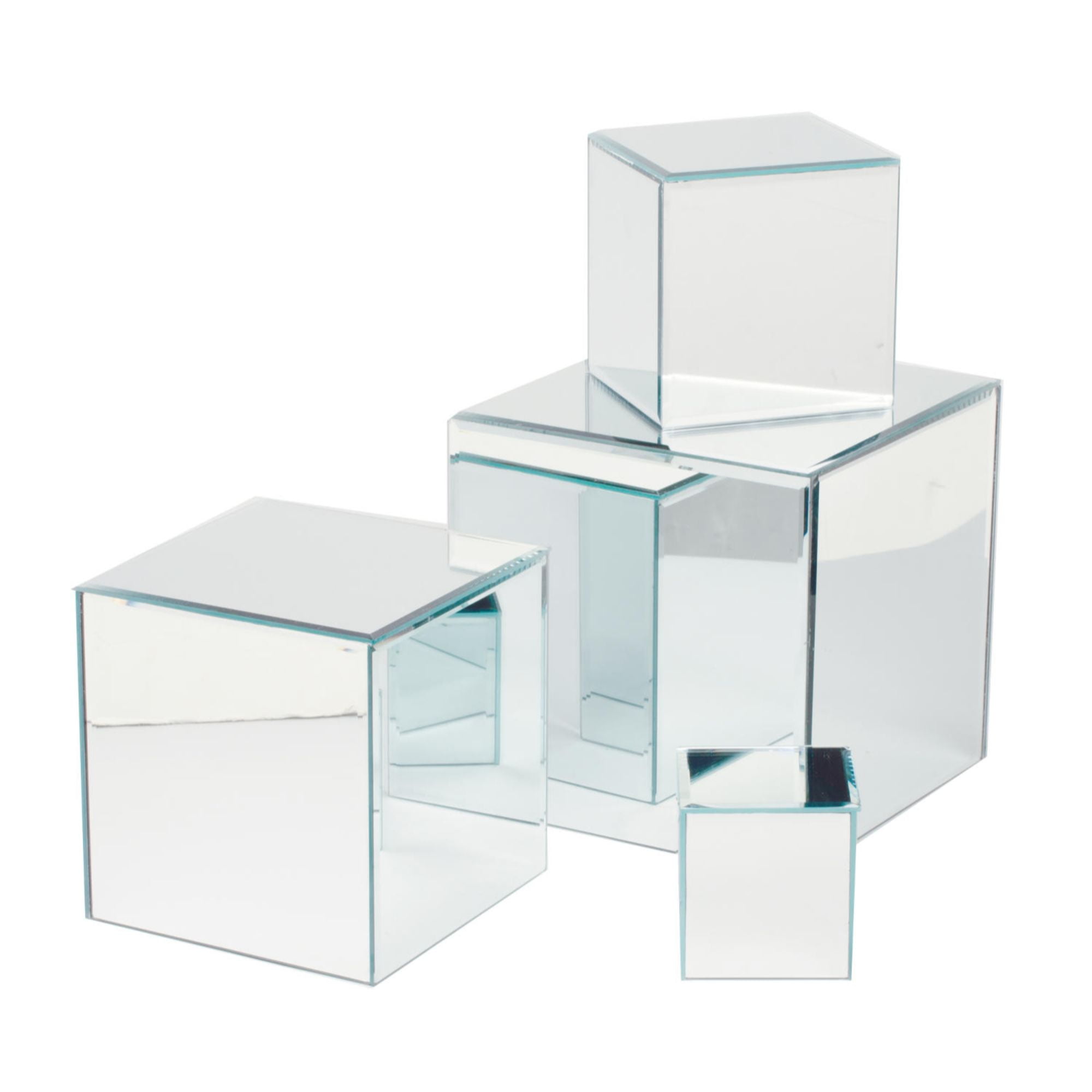 Tripar International Set of 4 Clear Cube Glass Mirror Pedestals 10 ...