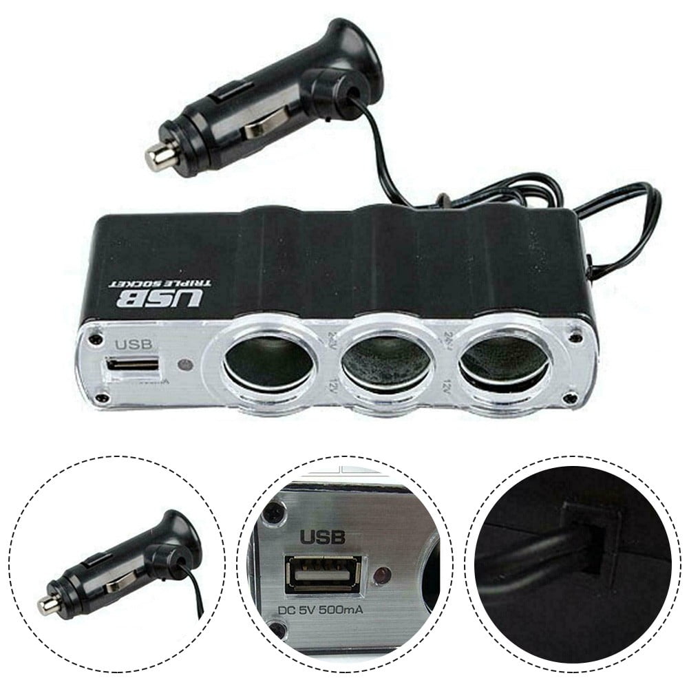 Triple 3 Way Car Lighter Socket Splitter Usb Charger Power Adapter ...