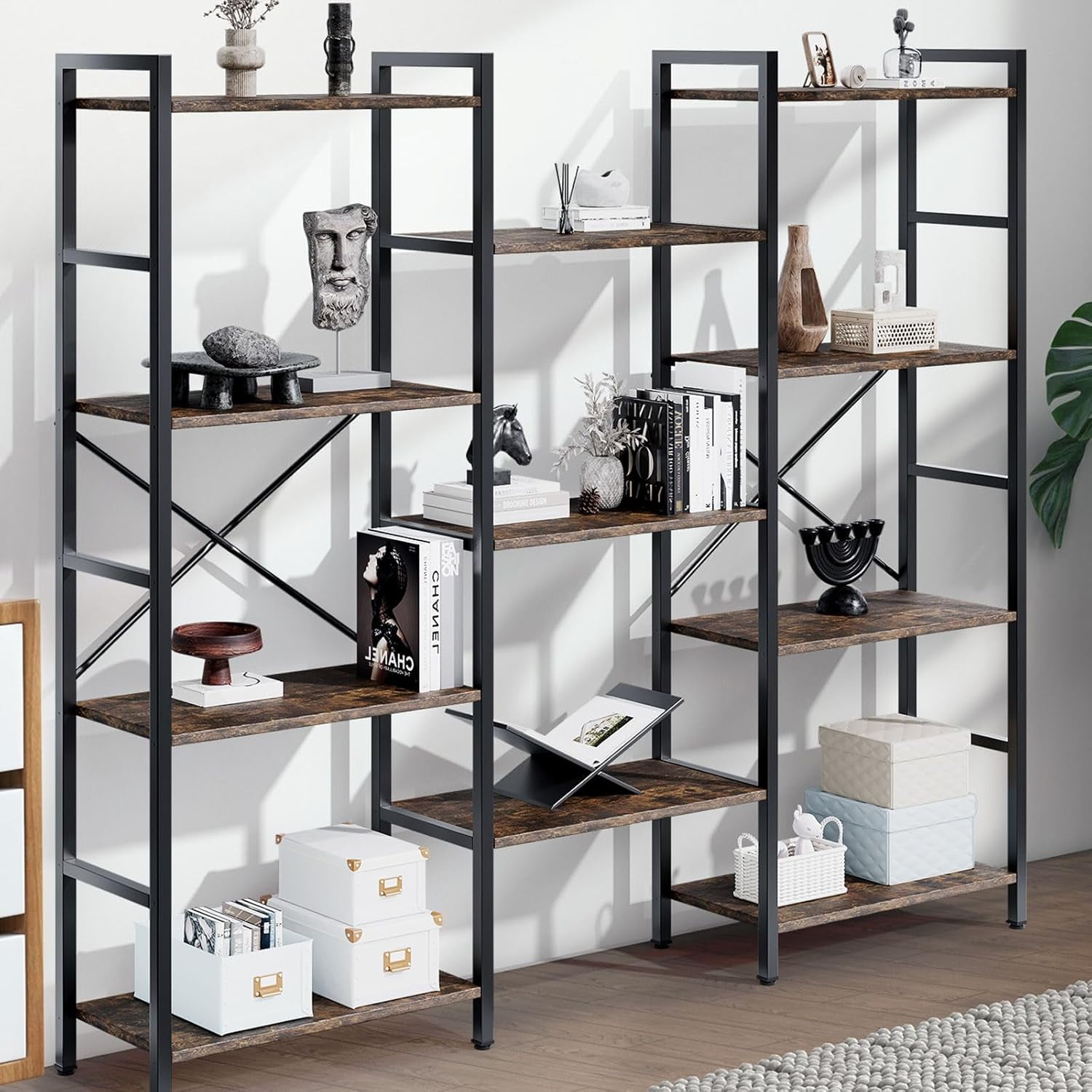 Triple 4 Tier Book Shelf, Modern Bookcase Shelf, Freestanding Tall ...