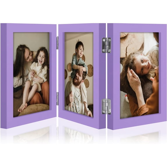 Triple 4x6 Picture Frame Vertical, Engineered Wood Trifold Photo Frame ...