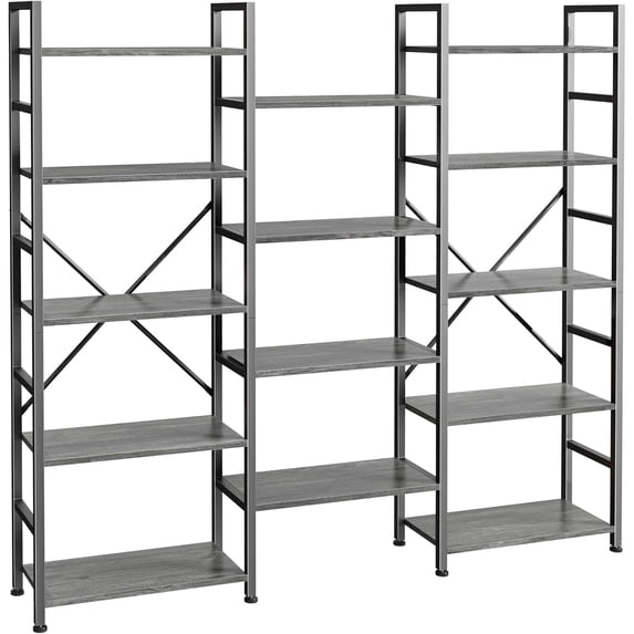 Triple 5 Tier Bookshelf, Bookcase with 14 Open Display Shelves, Wide ...