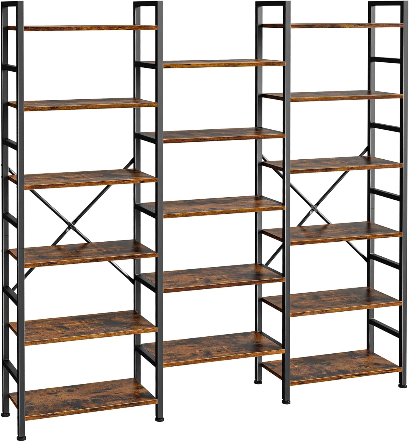 Triple 6 Tier Bookshelf, Bookcase with 17 Open Display Shelves, Wide ...