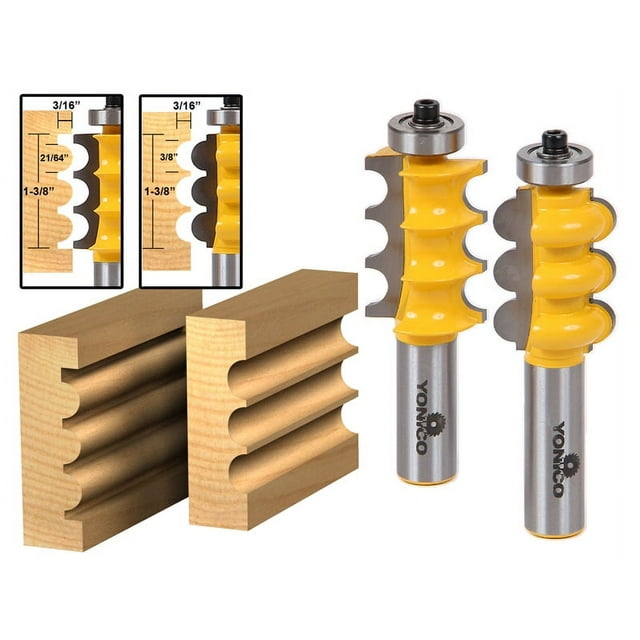 Triple Bead & Triple Flute 2 Bit Large Molding Router Bits Set - Yonico ...