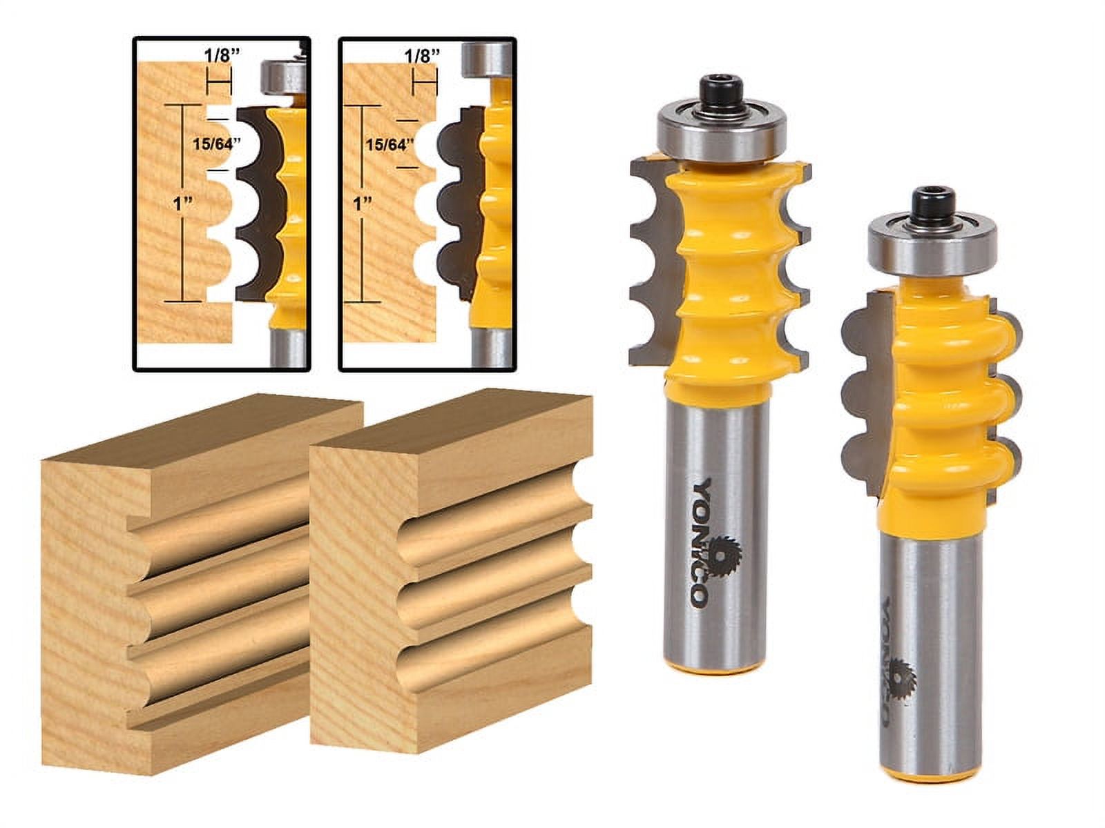 Triple Bead & Triple Flute 2 Bit Large Molding Router Bits Set - Yonico ...