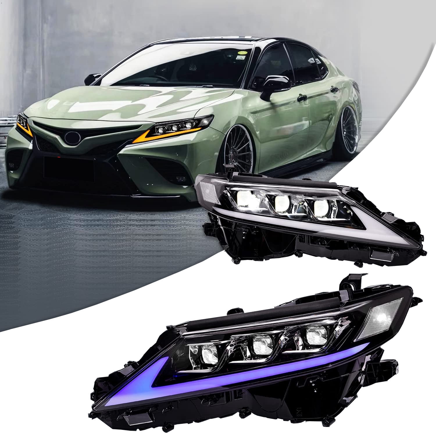 Triple Beam Frontlamps/Headlights for 2018-2024 Toyota Camry XSE/XLE/LE ...