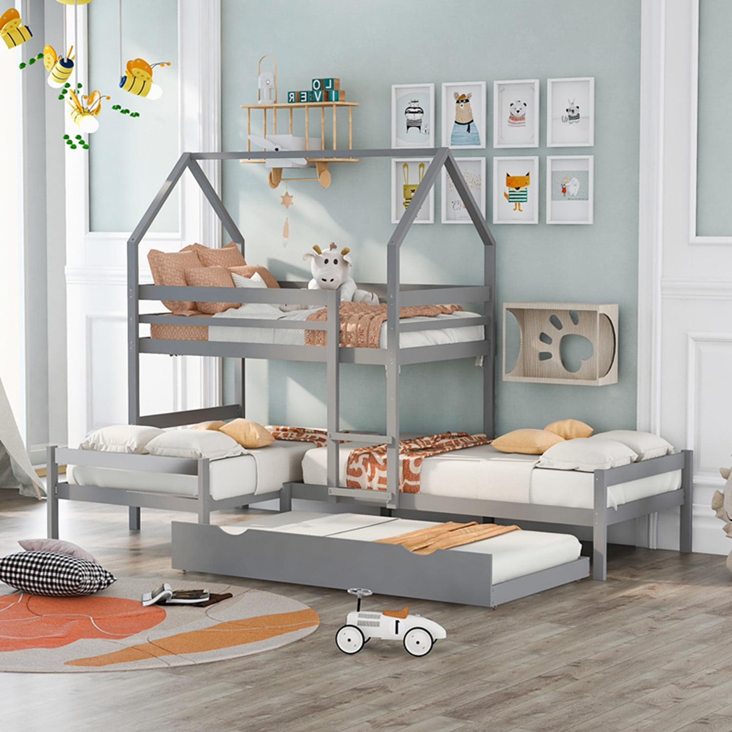 Triple Bed, Twin over Twin over Twin Triple Bed Bunk Bed with Trundle ...