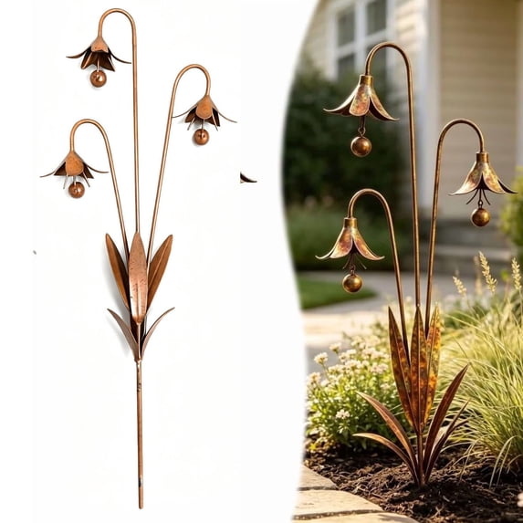 Triple Bluebells Garden Stake with Bell, 2026 Metal Flower Outdoor Yard ...