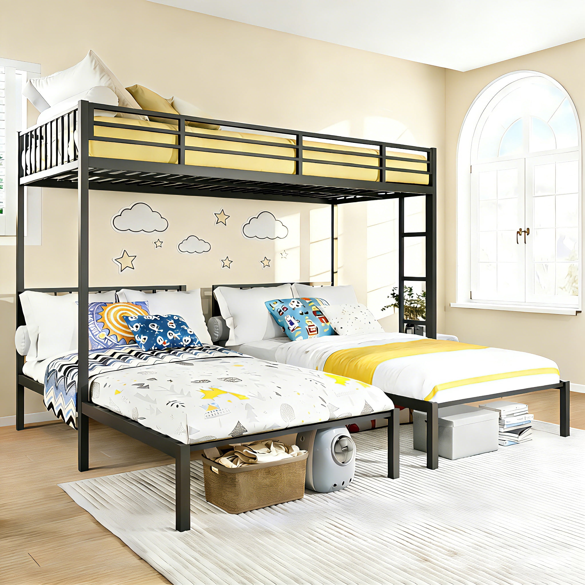 Children's Triple Bunk Bed, Twin Over Twin&Twin, Detachable, Metal ...