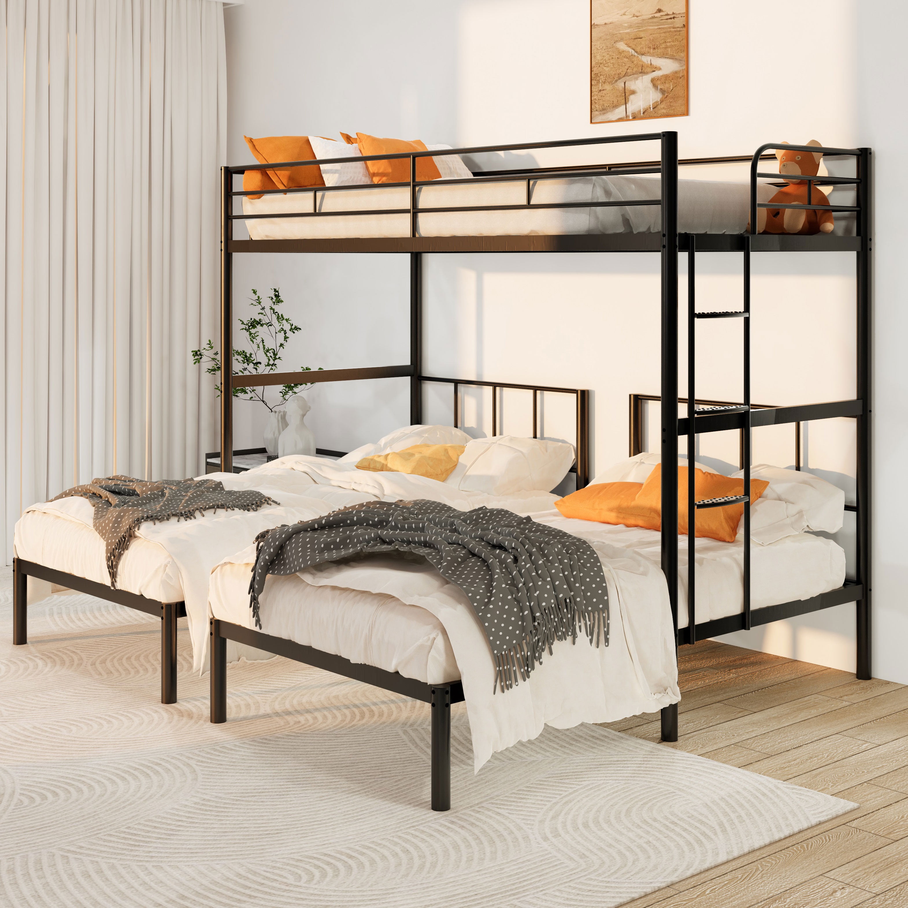 GRAYELL Triple Bunk Bed Convertible Twin over Twin 3-In-1 Metal with ...