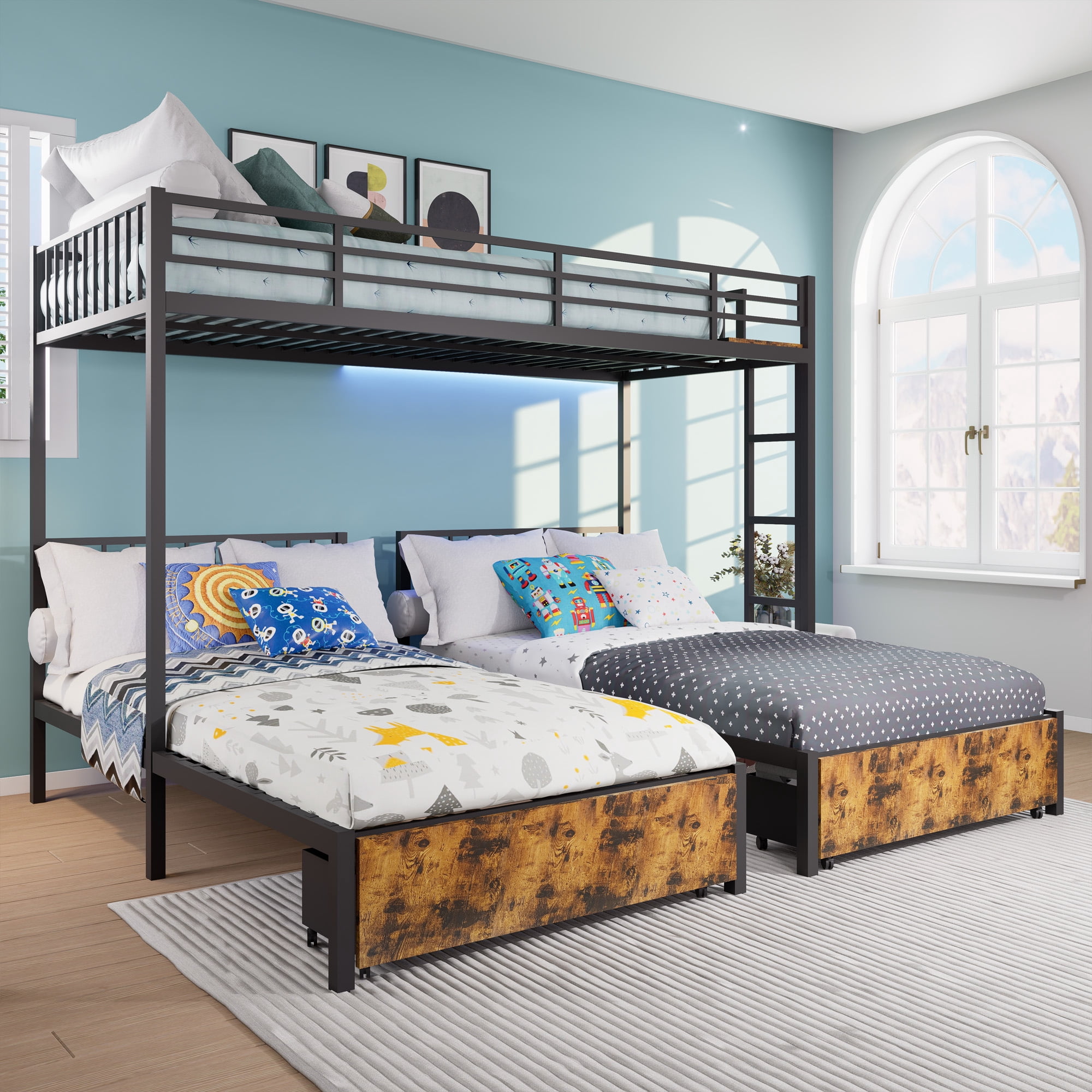 Triple Bunk Bed, Converts to 3 Separate Twin Beds, Heavy Duty Metal ...