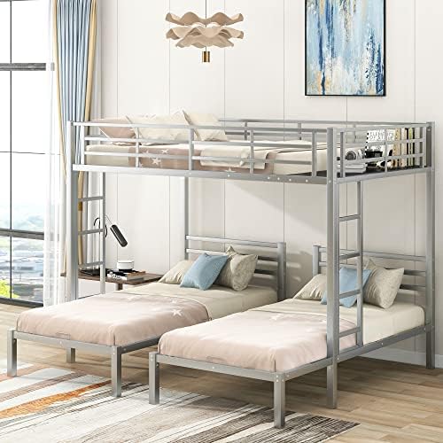Triple Bunk Bed Frame, Metal Bunk Bed for 3, Full Over Twin &Twin Bunk ...