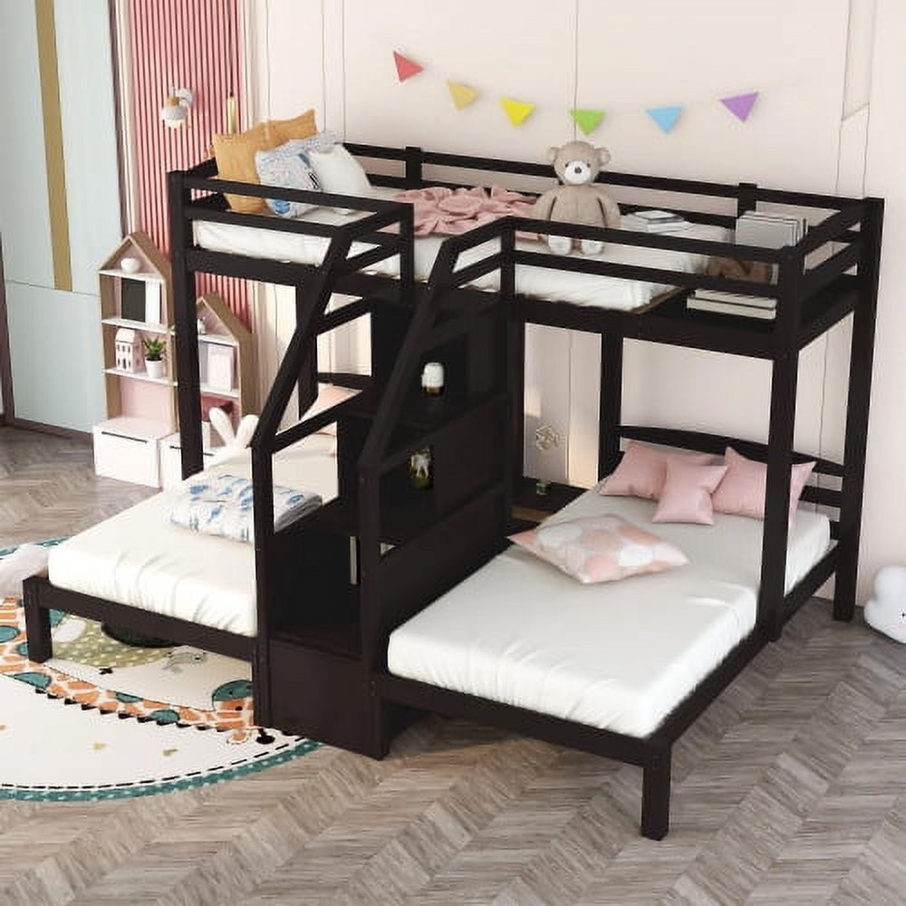 Triple Bunk Bed for Kids & Teens with Full Stairs, Twin Over Twin ...
