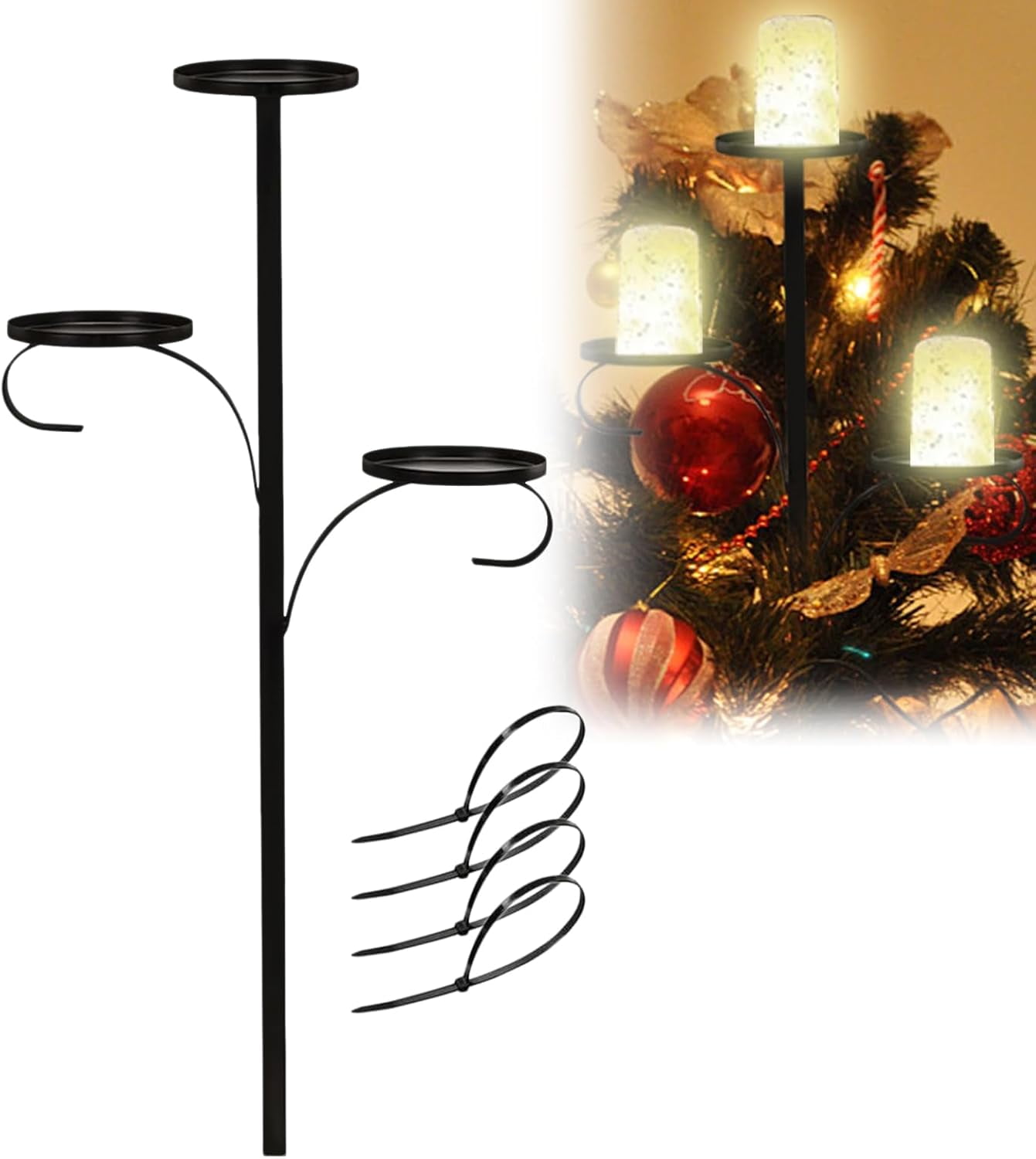 Triple Candelabra Tree Topper, Metal Black Christmas Tree Topper Candle ...