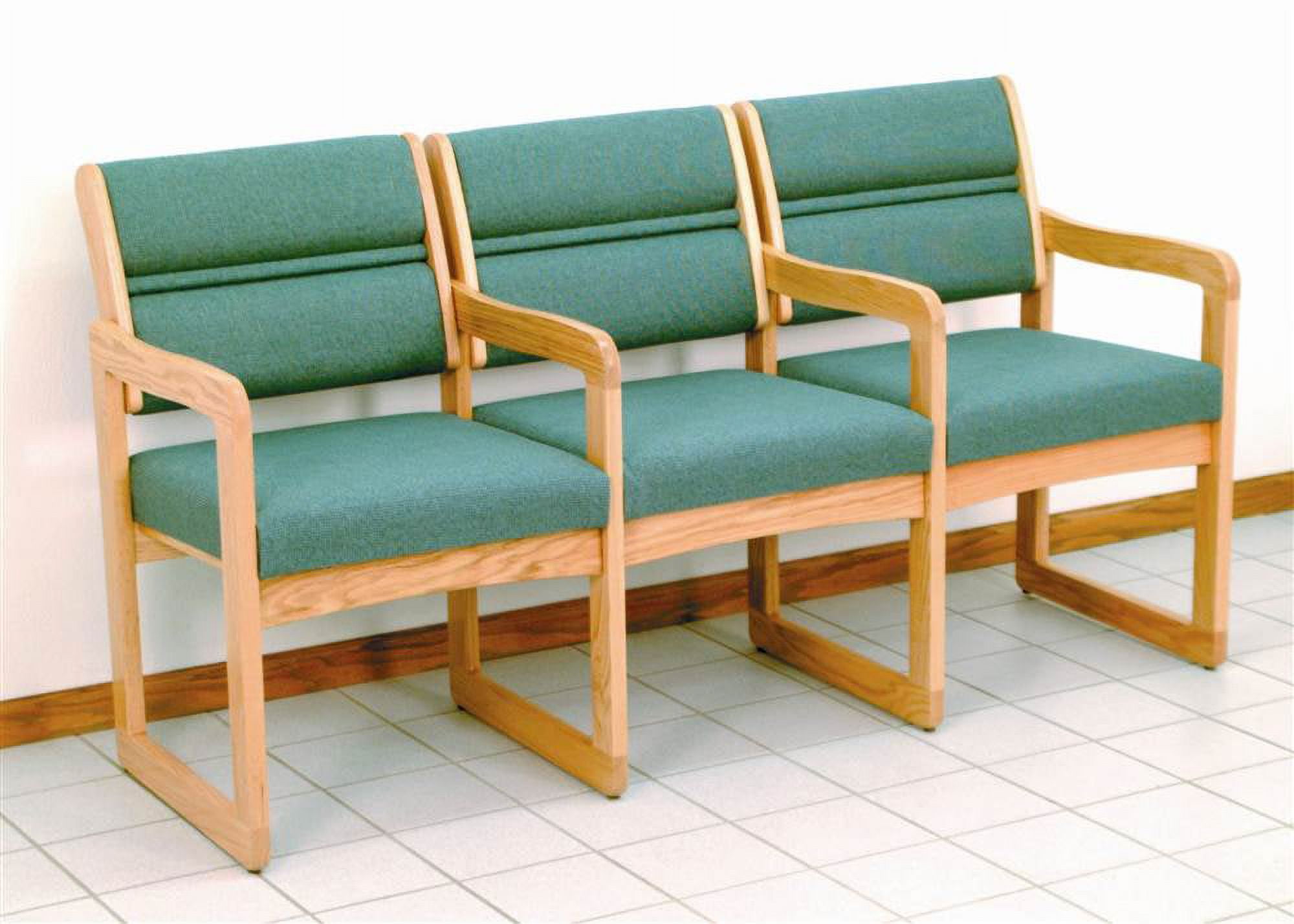 Triple Chair w Sled Base, Upholstery & Solid Oak Frame in Light Finish ...