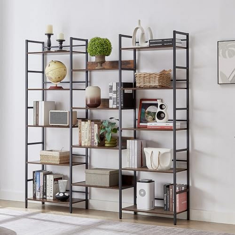 Triple Column 5 Tier Bookshelf, Bookcase with 14 Open Display Shelves ...