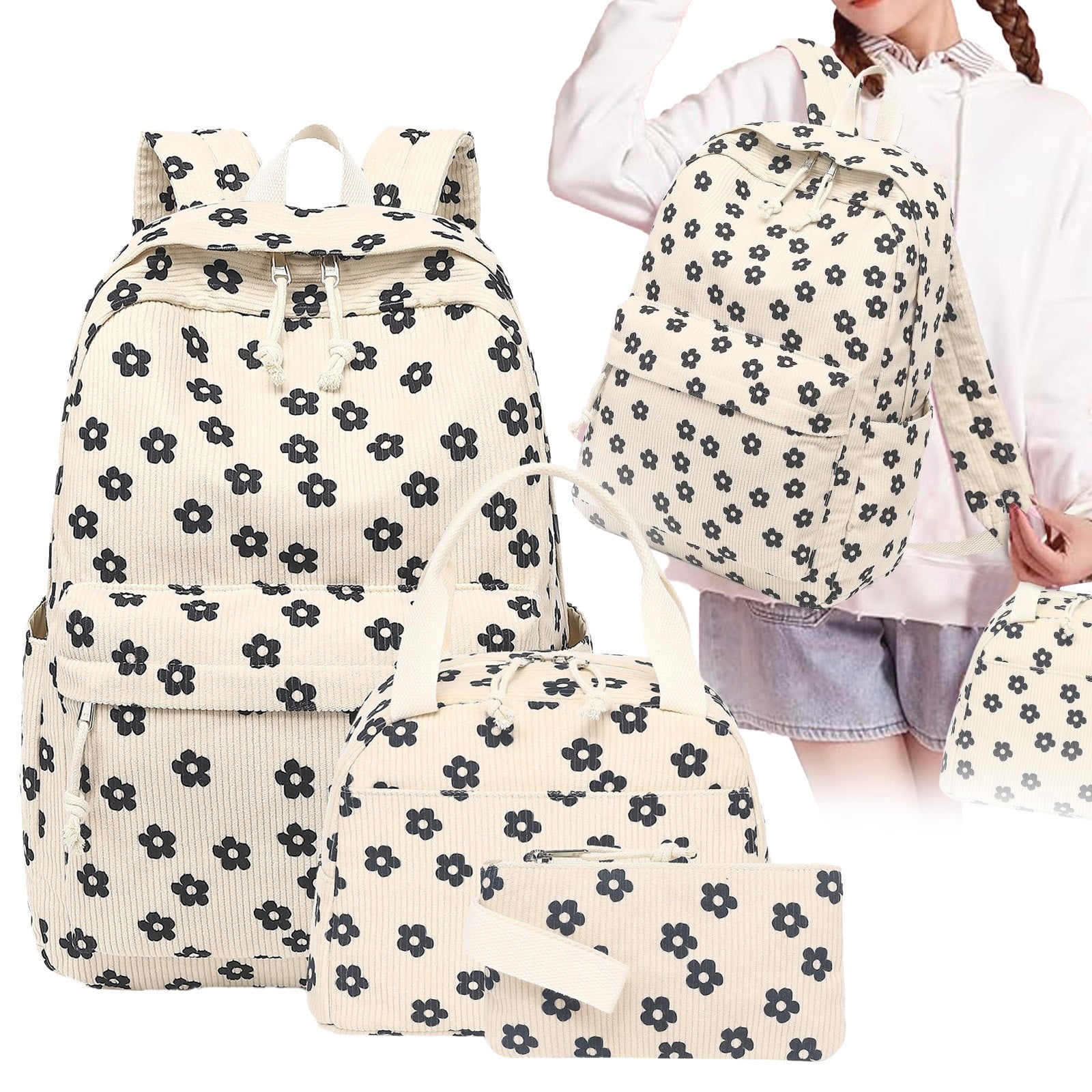 Triple-Compartment Corduroy Backpacks Organize Office Essentials,Flower ...