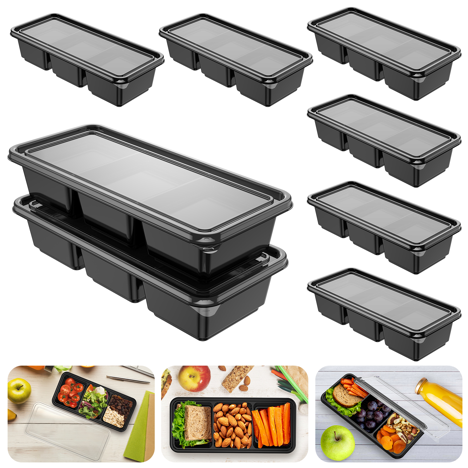 Triple Compartment Snack Containers with Lids, 2025 New Disposable 3 ...
