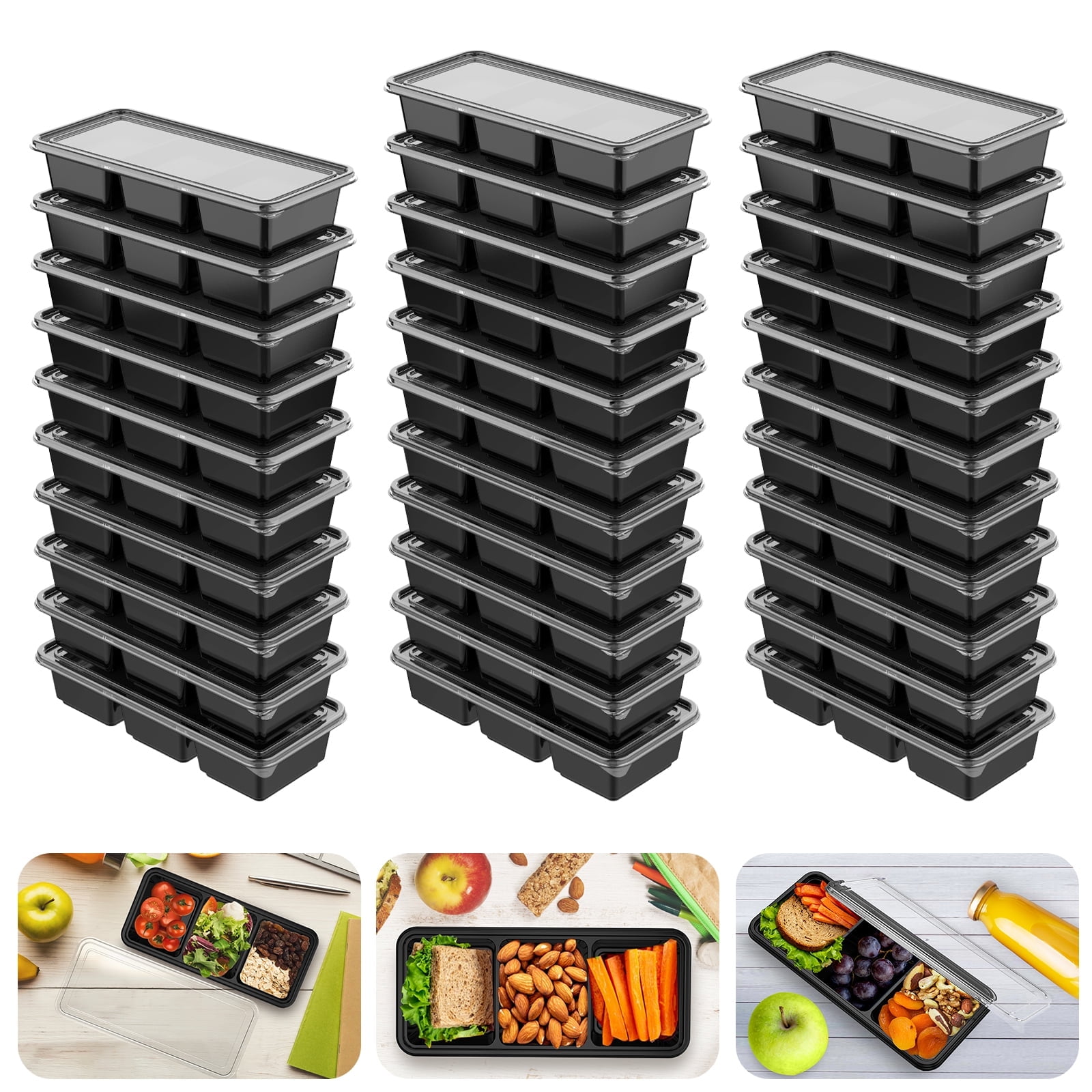 Triple Compartment Snack Containers with Lids for to-go Snack, Travel ...