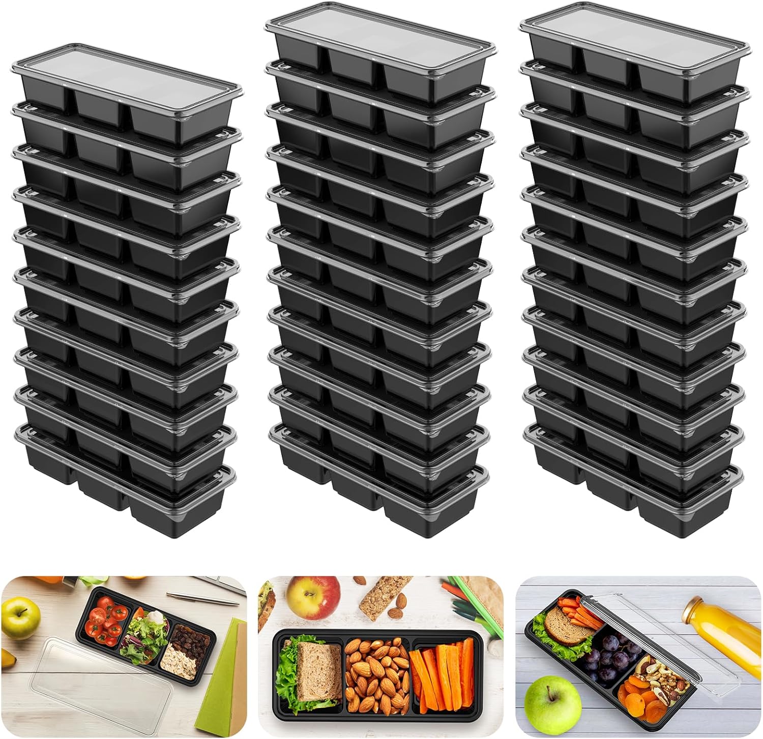 Triple Compartment Snack Containers with Lids, 2025 New Disposable 3 ...