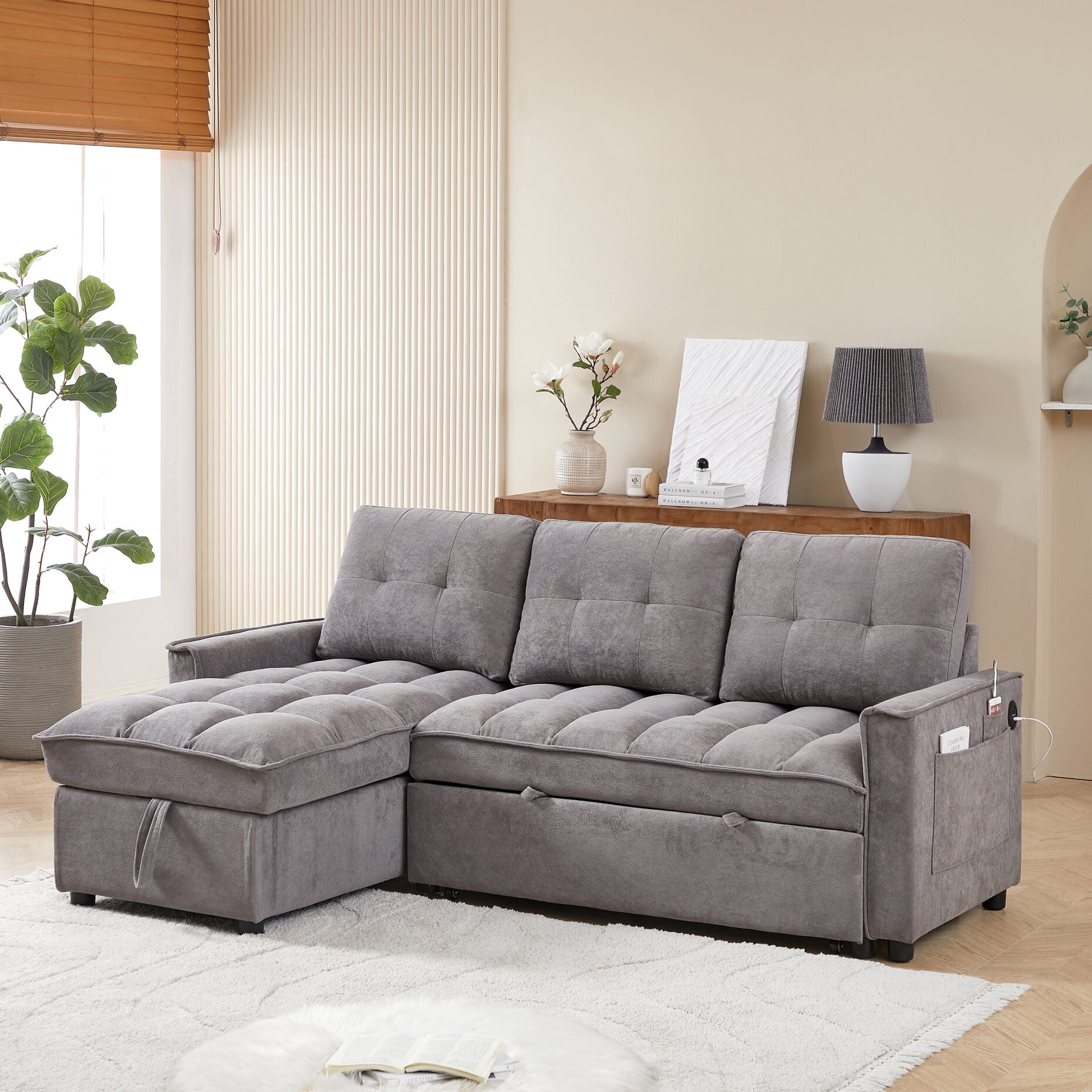 Triple Conversion Reclining Sofa Bed with USB & Type-C Charging Ports ...