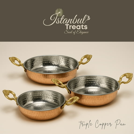 Triple Copper Pan Set - Small, Medium, Large (5.5", 6.3", 7.1") | Hand ...