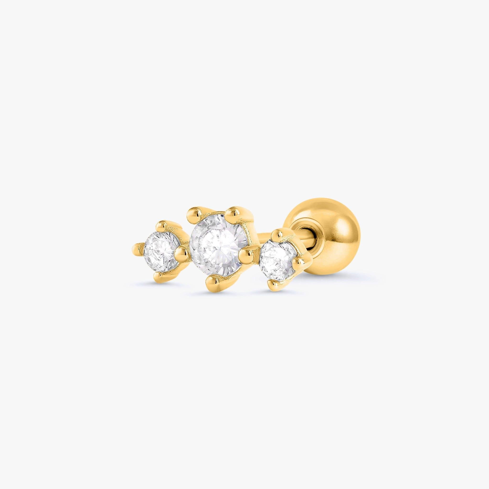 Triple Crystal 3A CZ Flat Back Piercing Stud - Walmart.com