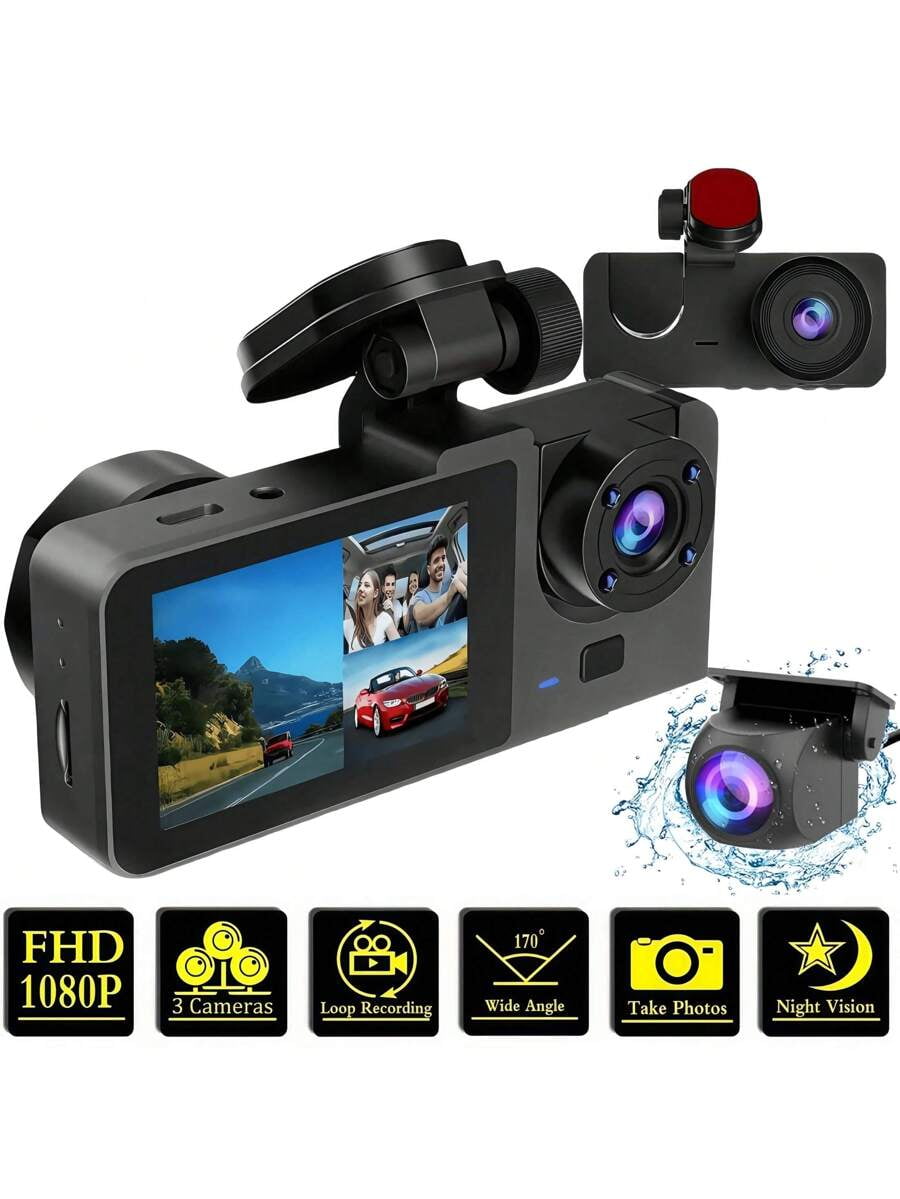Triple Dash Cam 4K Front & 1080P Rear/Interior: 3-Channel Car Camera ...