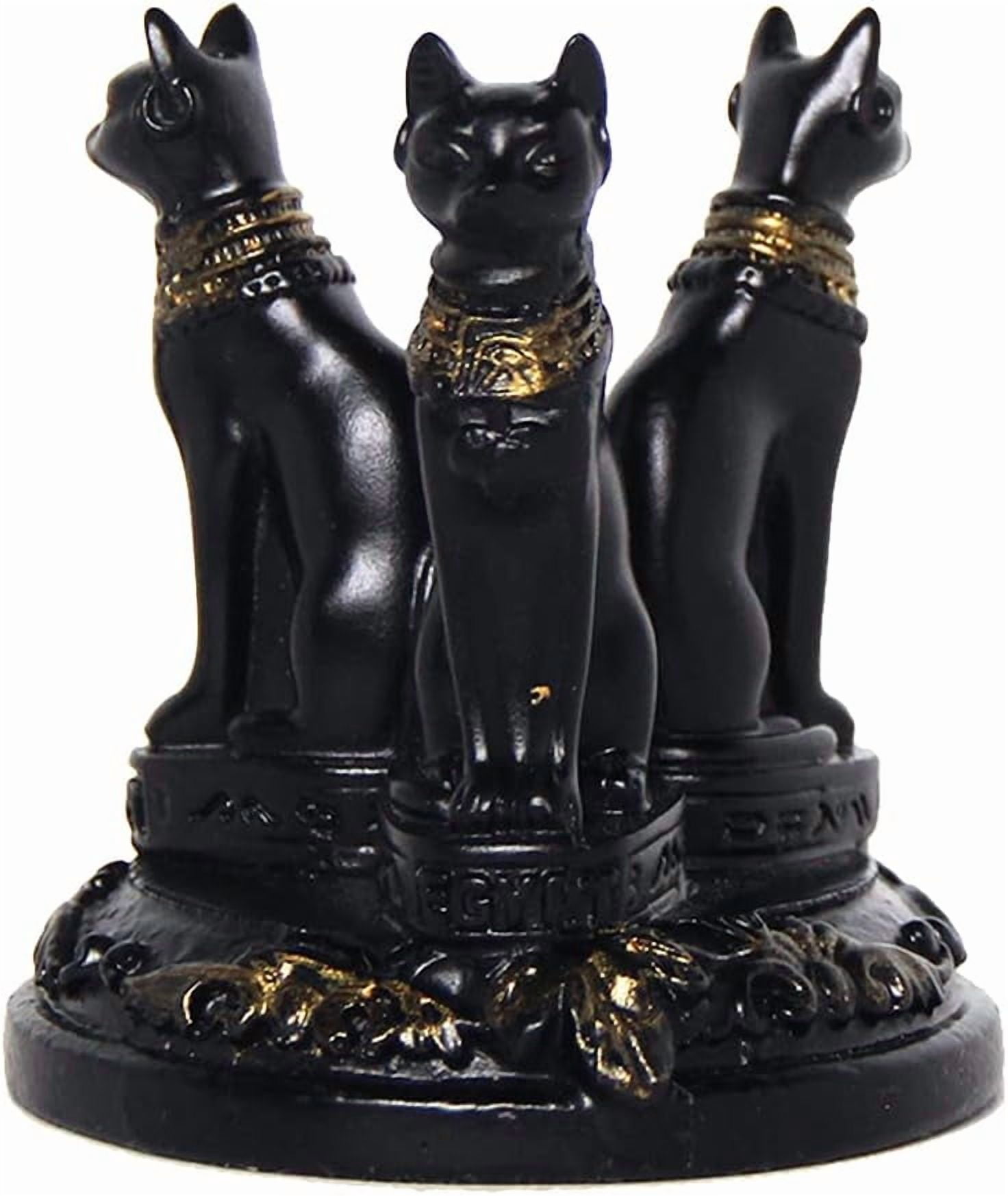 Triple Egyptian Bast Bastet Cats Crystal Sphere Ball Stand Display Base ...