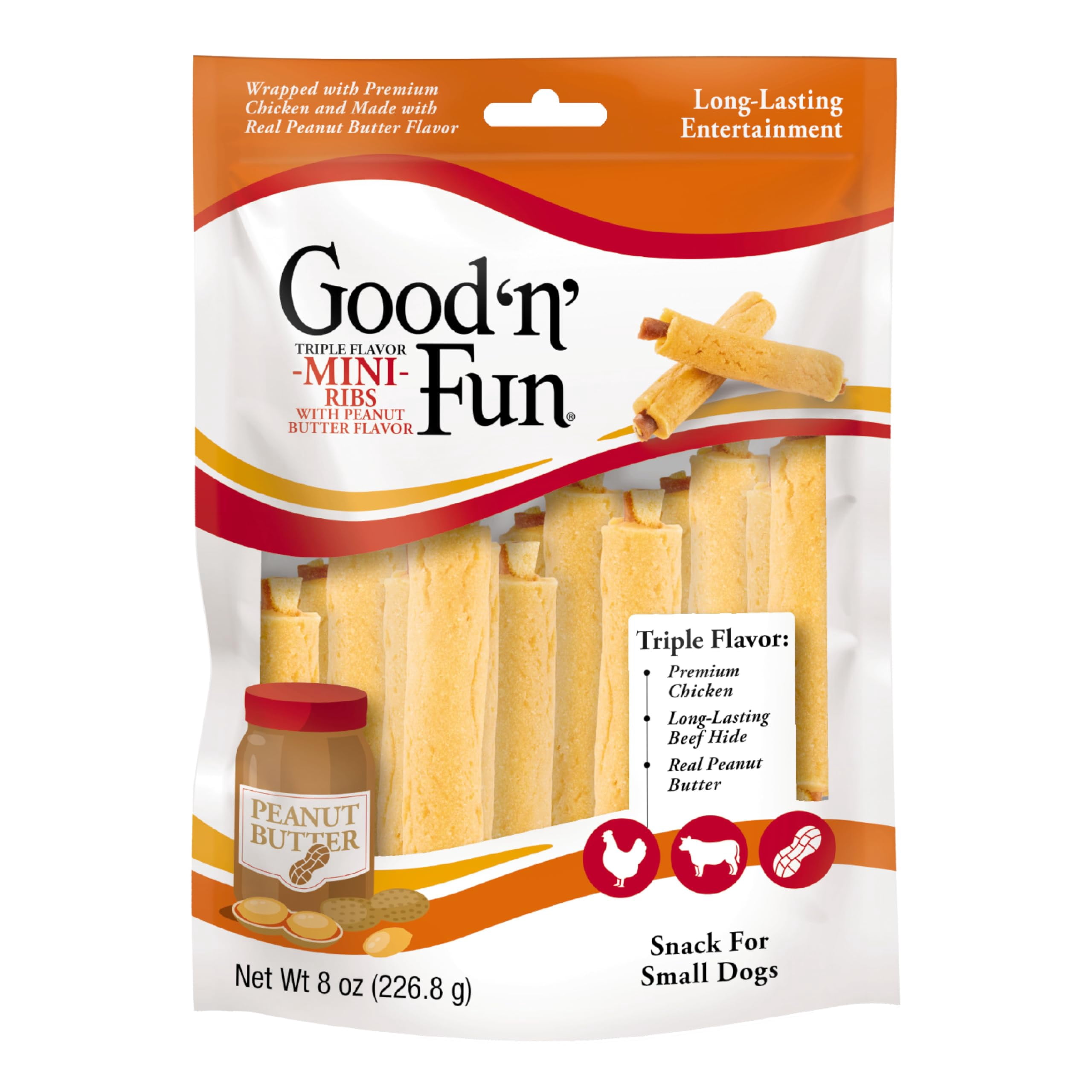 Triple Flavor Mini Ribs With Peanut Butter Flavor Chews For Dogs, 8 ...