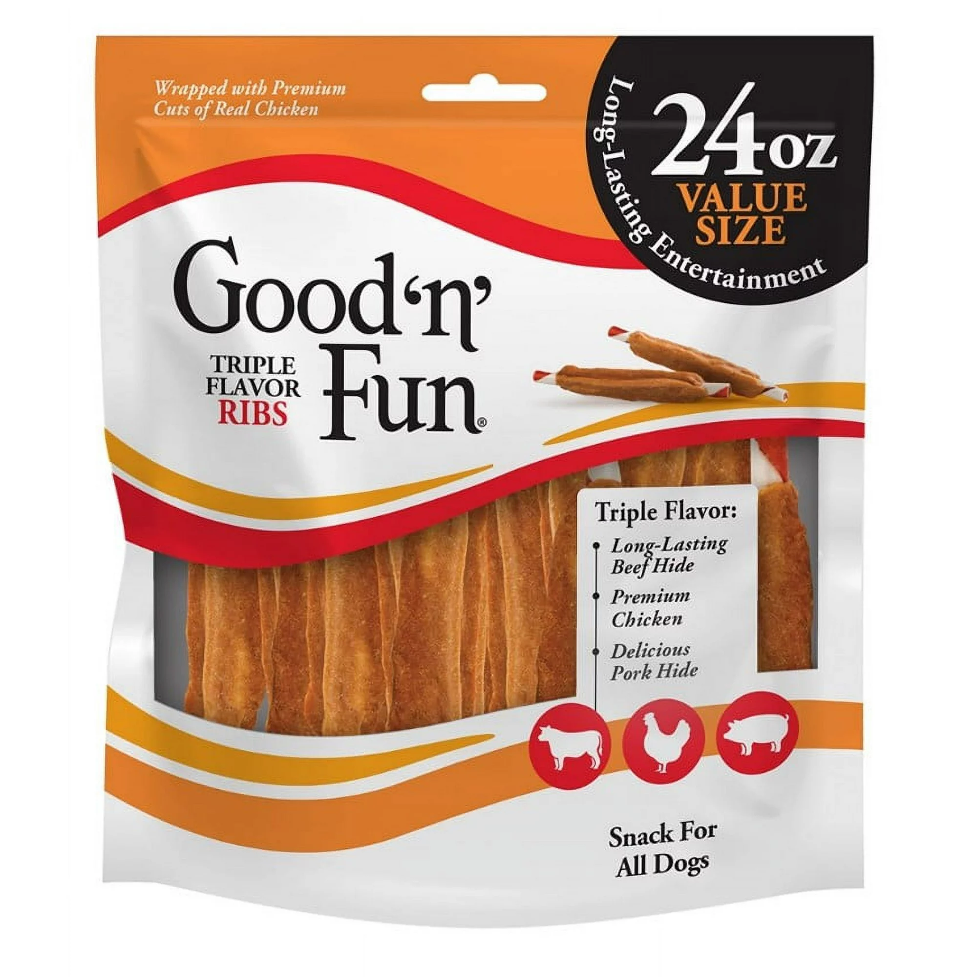 Triple Flavor Ribs, Rawhide Chews for All Dogs, 24 oz. - Walmart.com