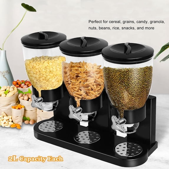 Triple Food Dispenser, 2L Cereal Dispenser Food Dispensing Grains Candy ...