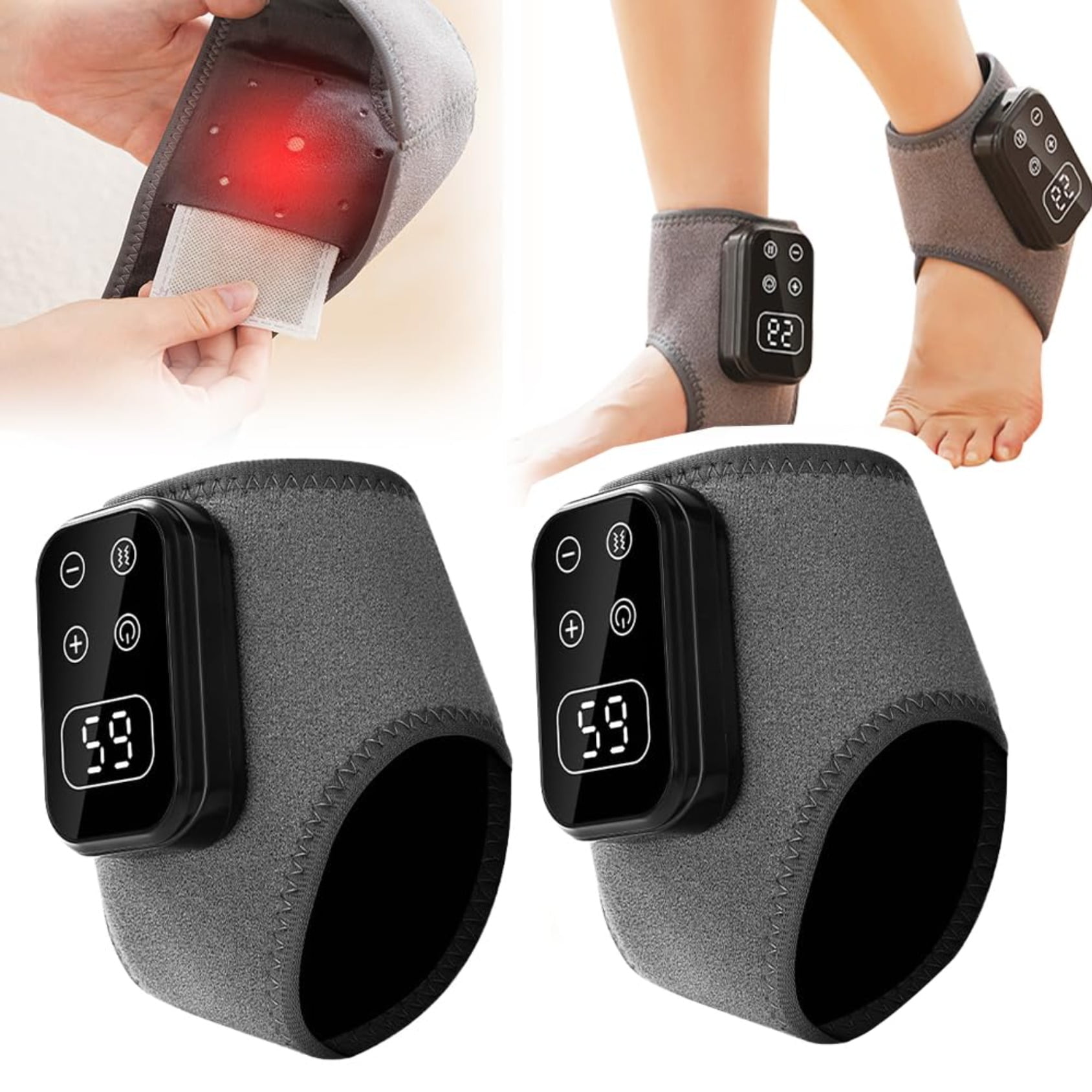 Triple Foot Massager, Portable Wireless Heated Wrap with 3 Modes & 5 ...