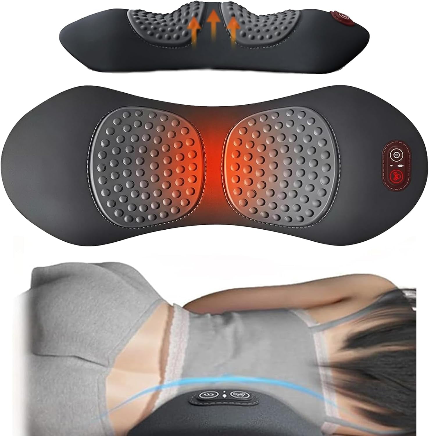 Triple Fusion Back Massager, 3-in-1 Heated Vibration Traction Pillow ...