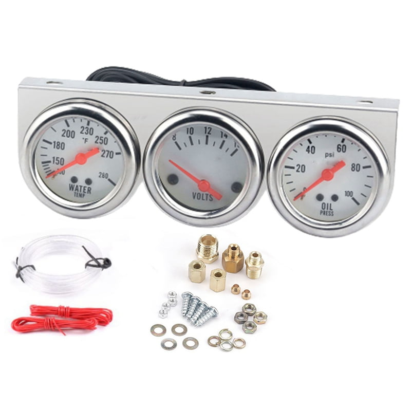Triple Gauge Kit Oil/Volt/Water Gauge 2 Inch Chrome Oil Temp Water Temp ...