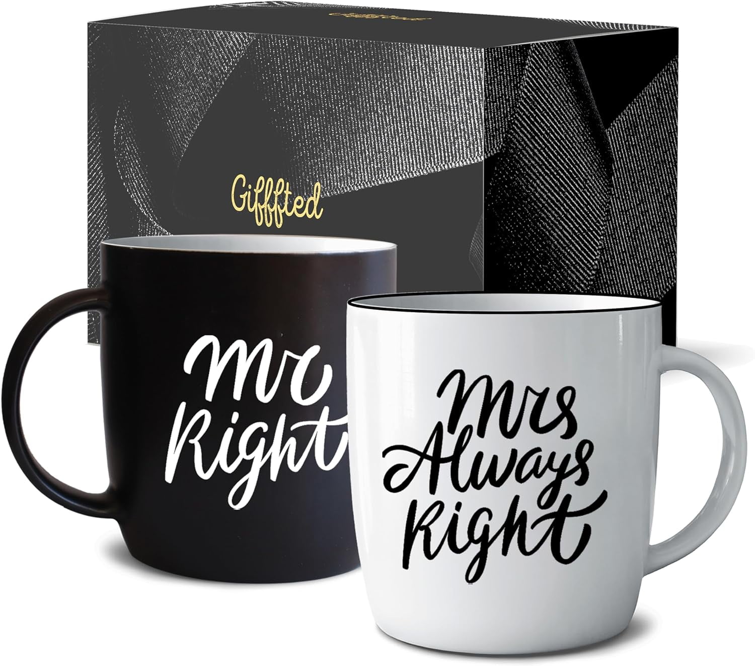 Gifffted 380 ml Mr Right Mrs Always Right Black & White Ceramic Coffee ...